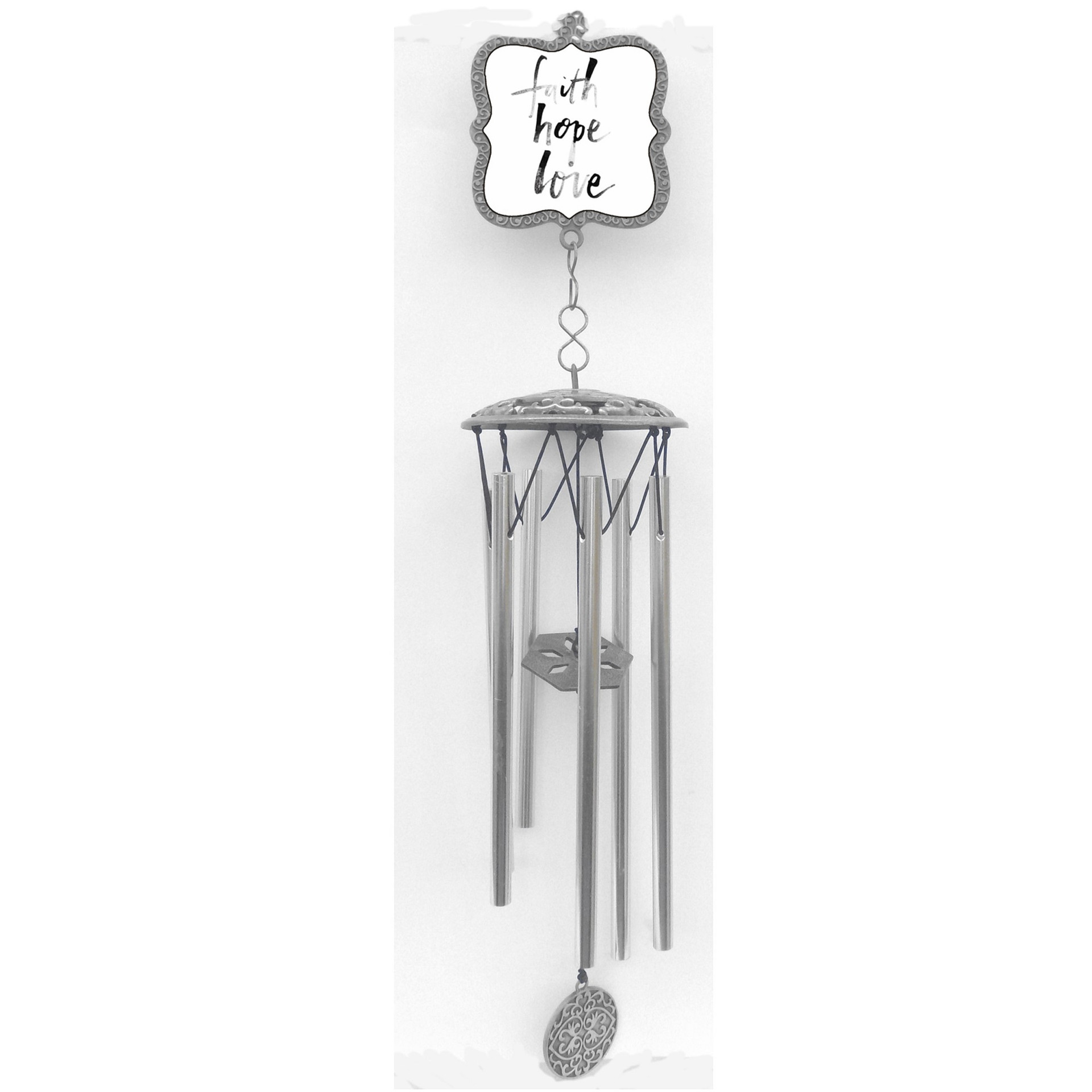 20.5" Gray & White "Faith Hope & Love" Wind Chime | Christmas Central