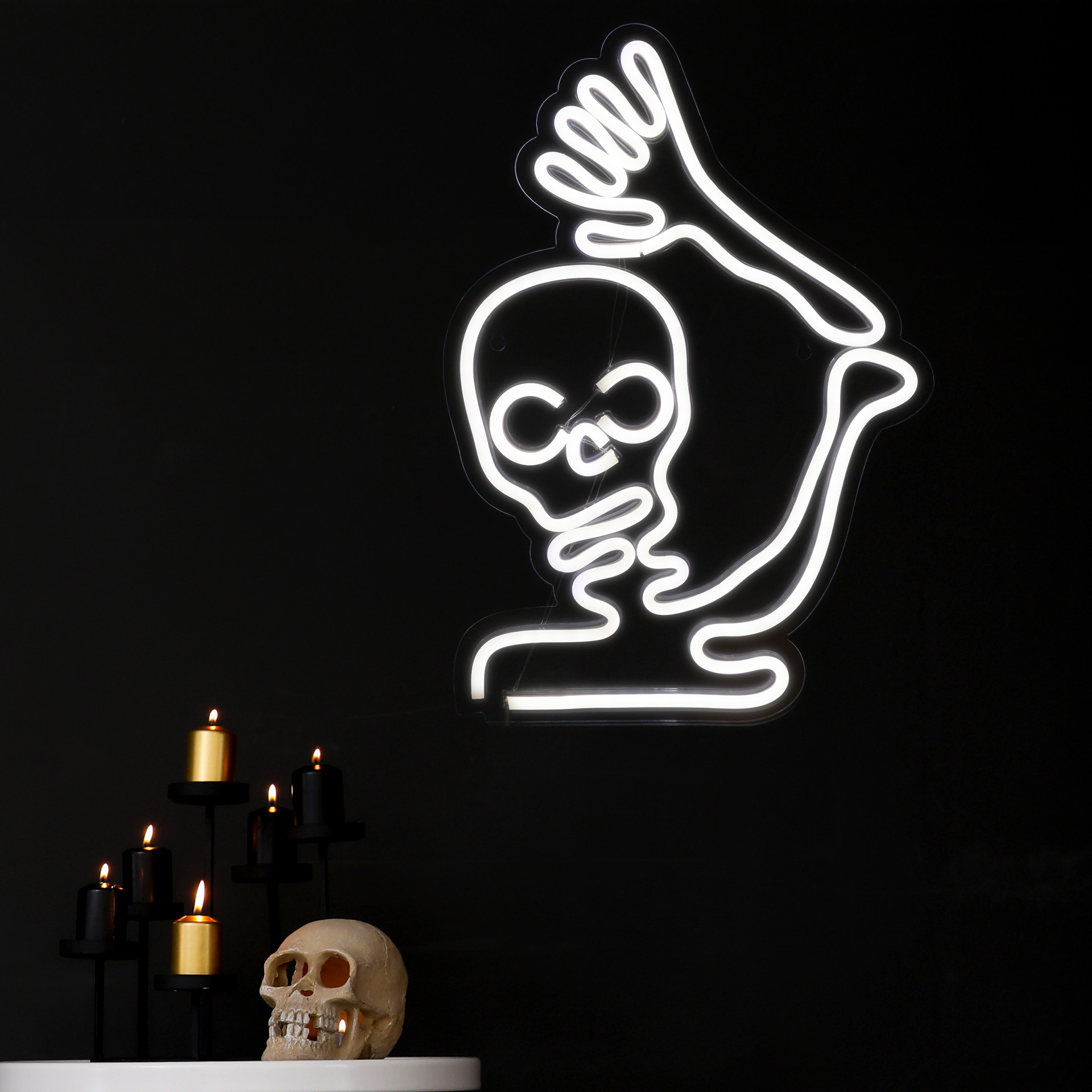 15" White LED Lighted Neon Style Skeleton Halloween Window Silhouette ...
