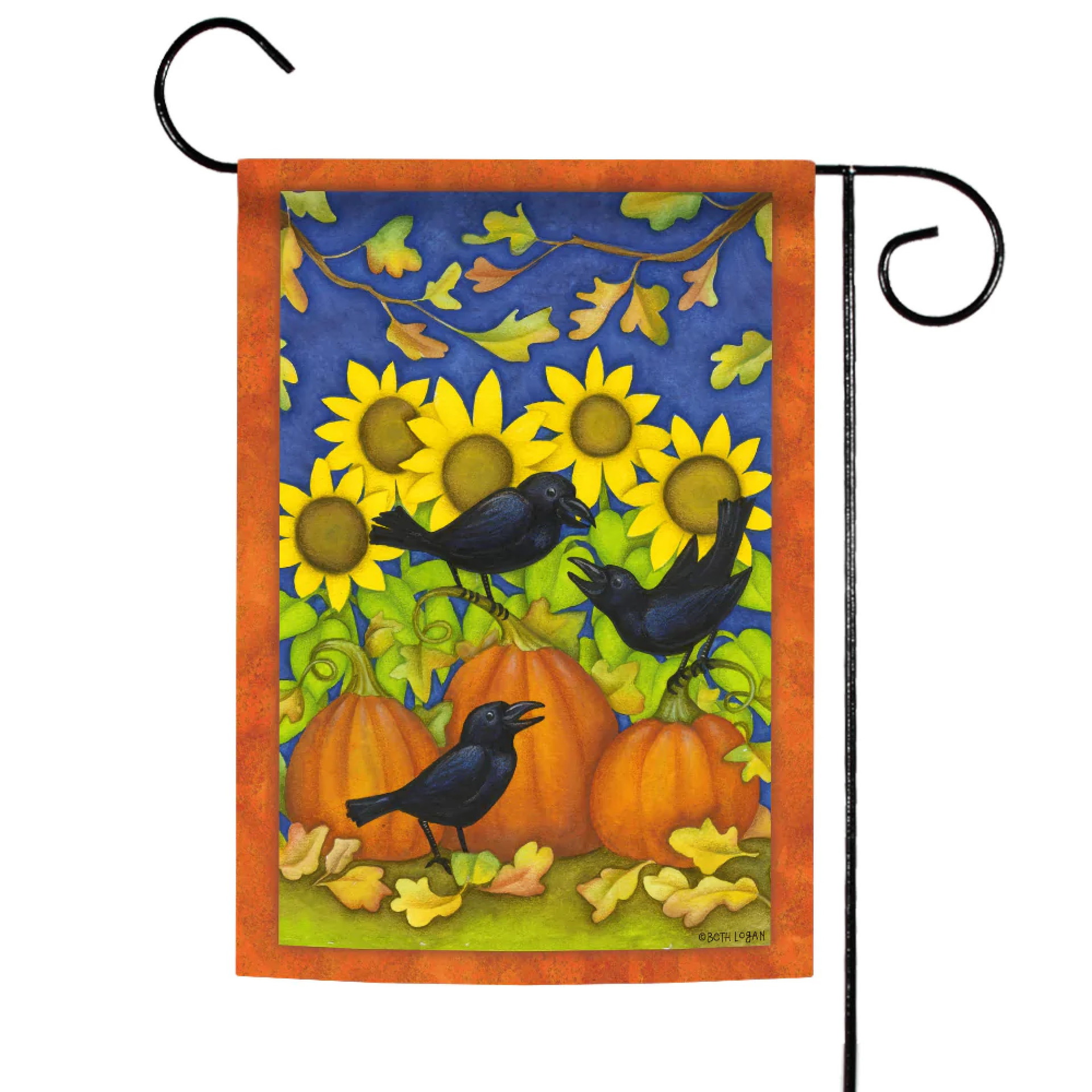 Crows & Pumpkin Fall Harvest Outdoor Garden Flag 18" x 12.5 ...