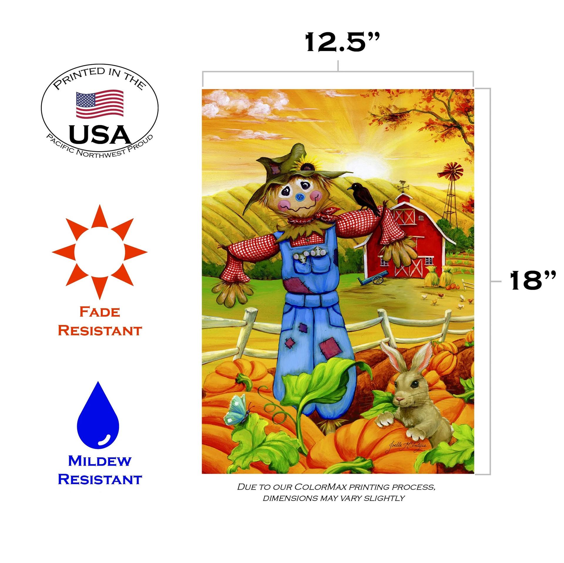 Scarecrow & Rabbit Fall Harvest Outdoor Garden Flag 18" x 12.5 ...