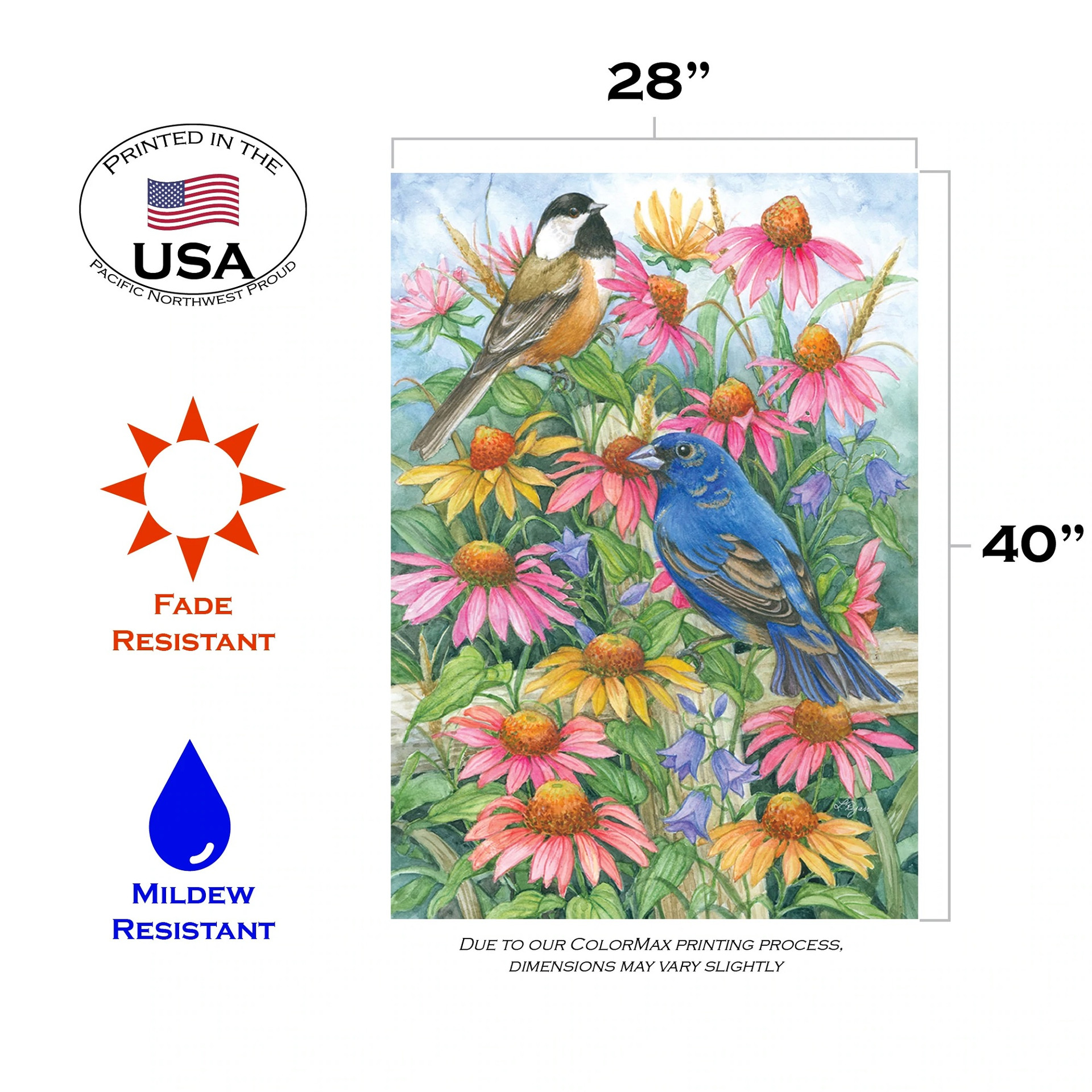 Birds Over Flowers Outdoor House Flag 40" x 28" | Christmas Central