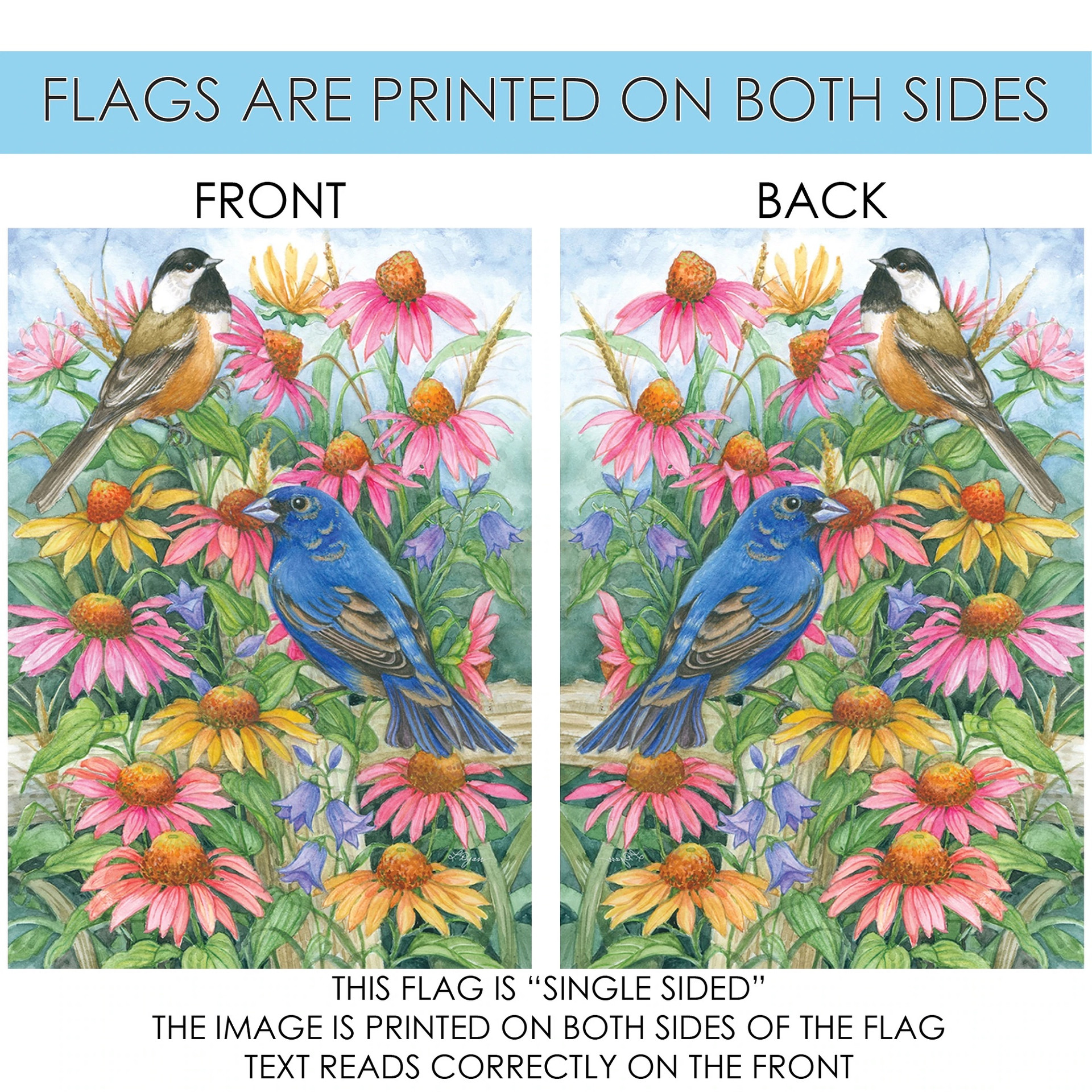 Birds Over Flowers Outdoor House Flag 40" x 28" | Christmas Central