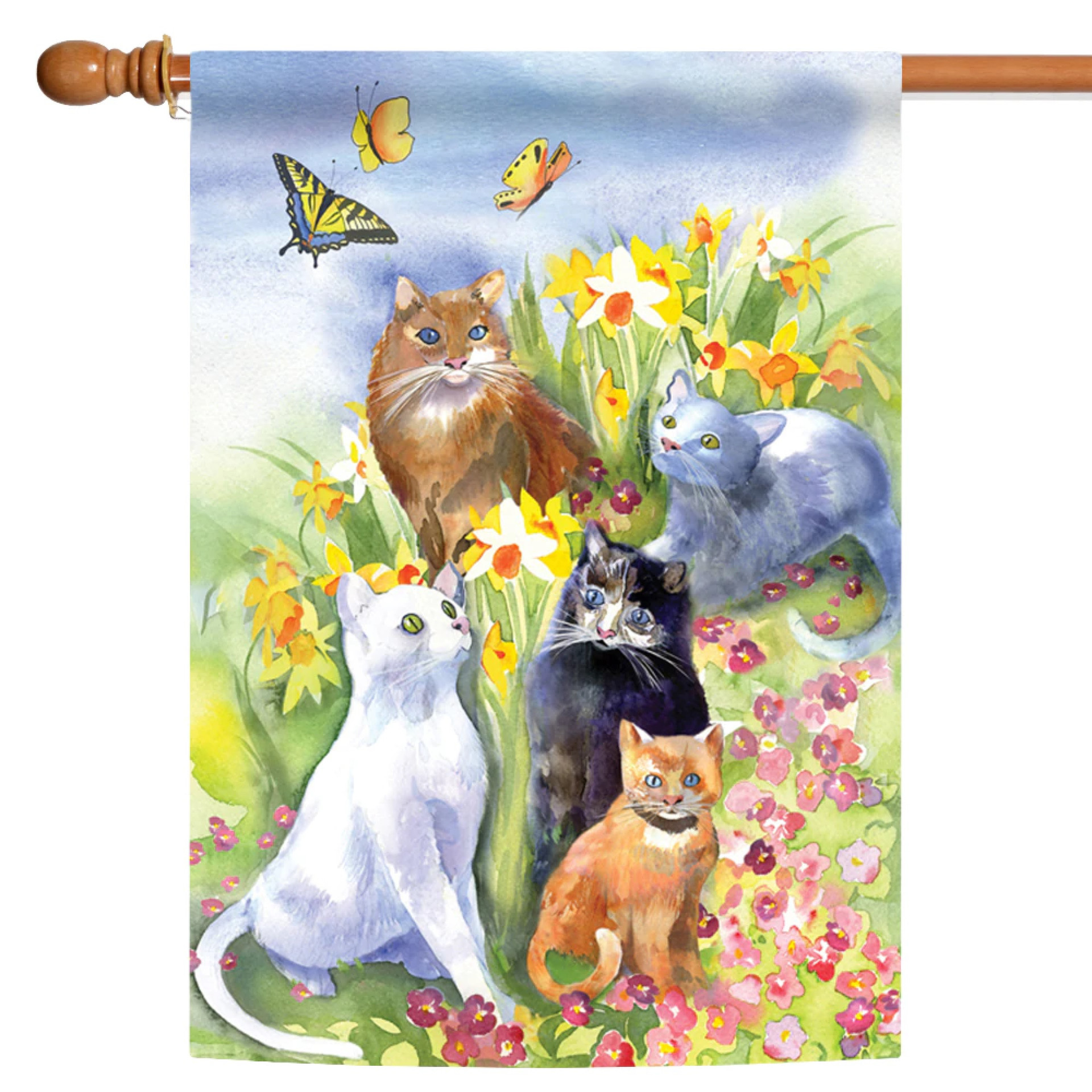 Flower Cats Rectangular Outdoor House Flag 40" x 28" | Christmas Central