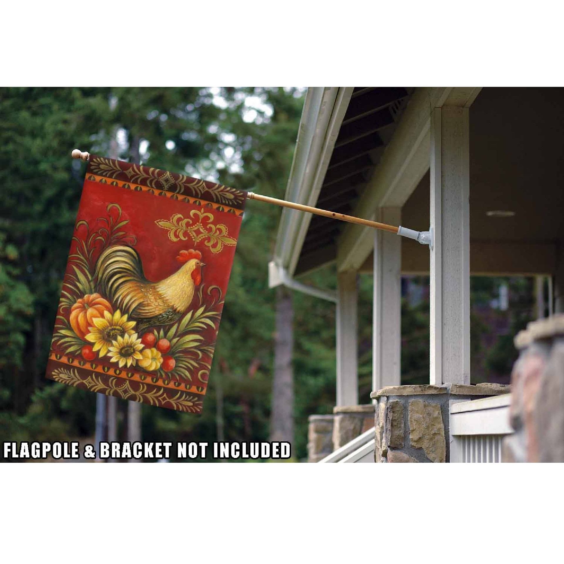 Fall Harvest Rooster Outdoor House Flag 40" x 28" | Christmas Central