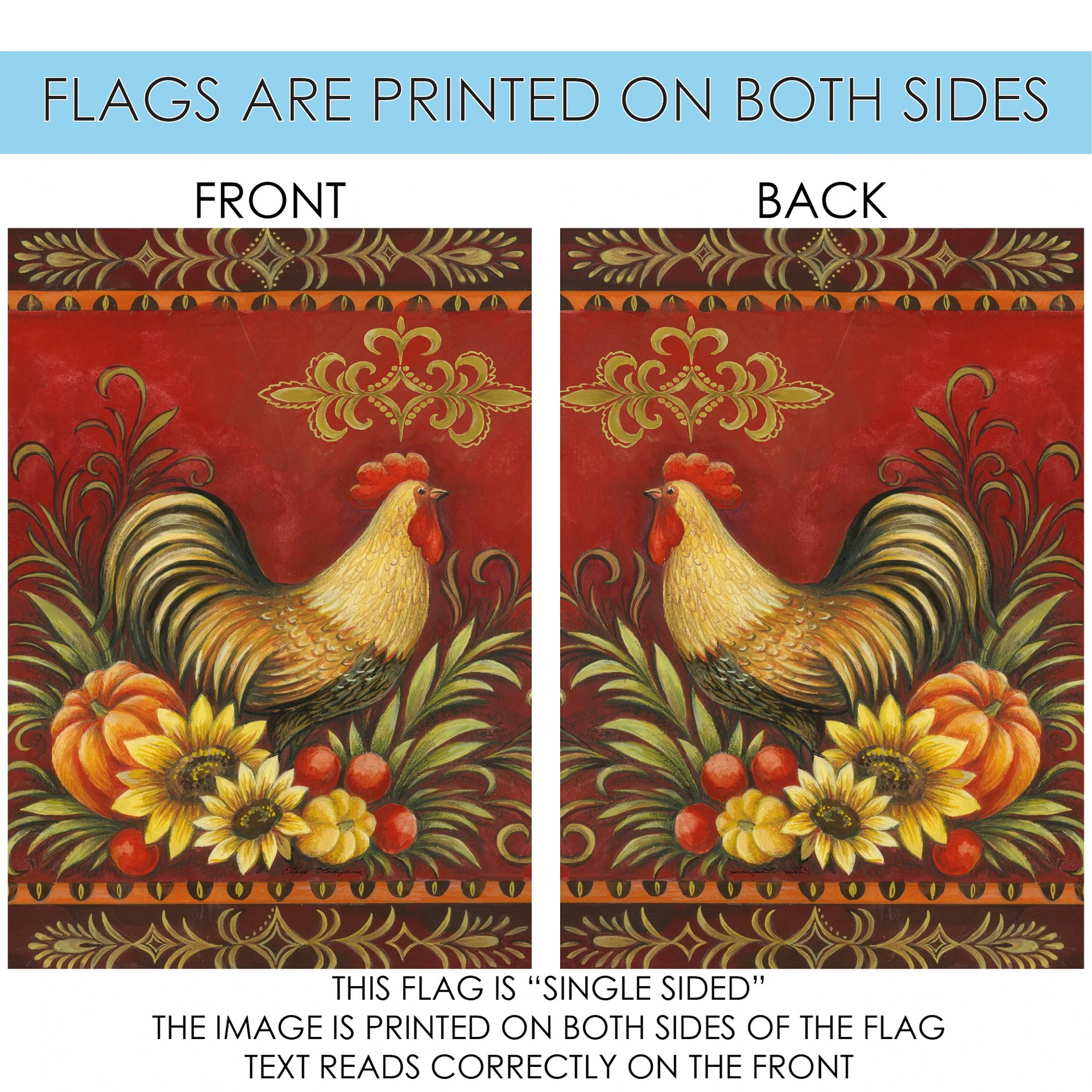 Fall Harvest Rooster Outdoor House Flag 40" x 28" | Christmas Central