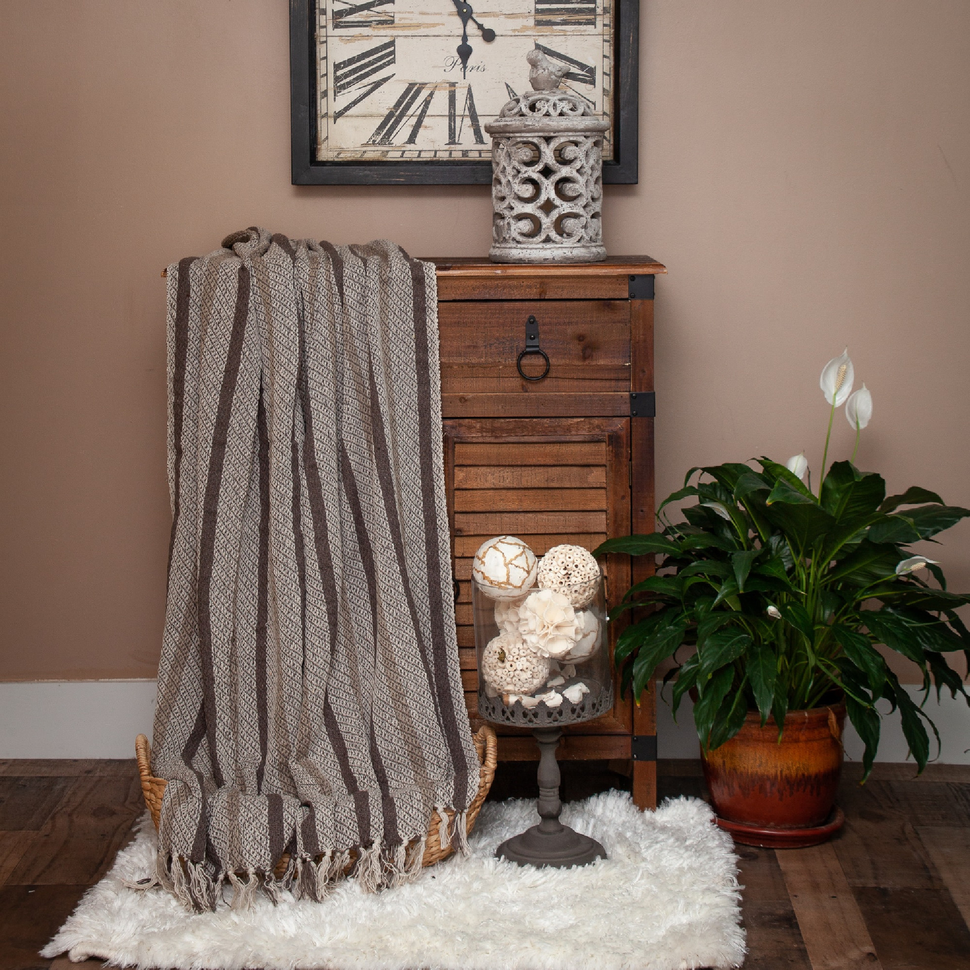 Gray & Beige Woven Handloomed Striped Throw Blanket 52" x 67 ...