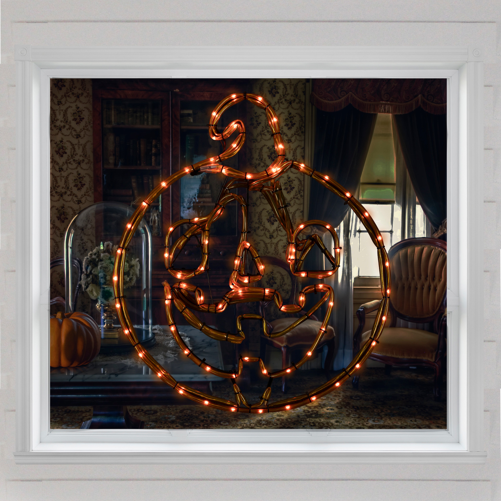 18" Lighted Pumpkin with 4 Function Controller Window Silhouette ...