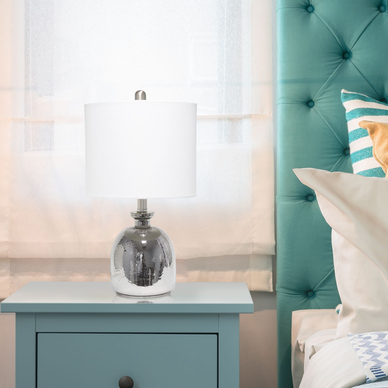 Hammered Glass Jar Table Lamp with Drum Shade - 20" - White & Silver ...