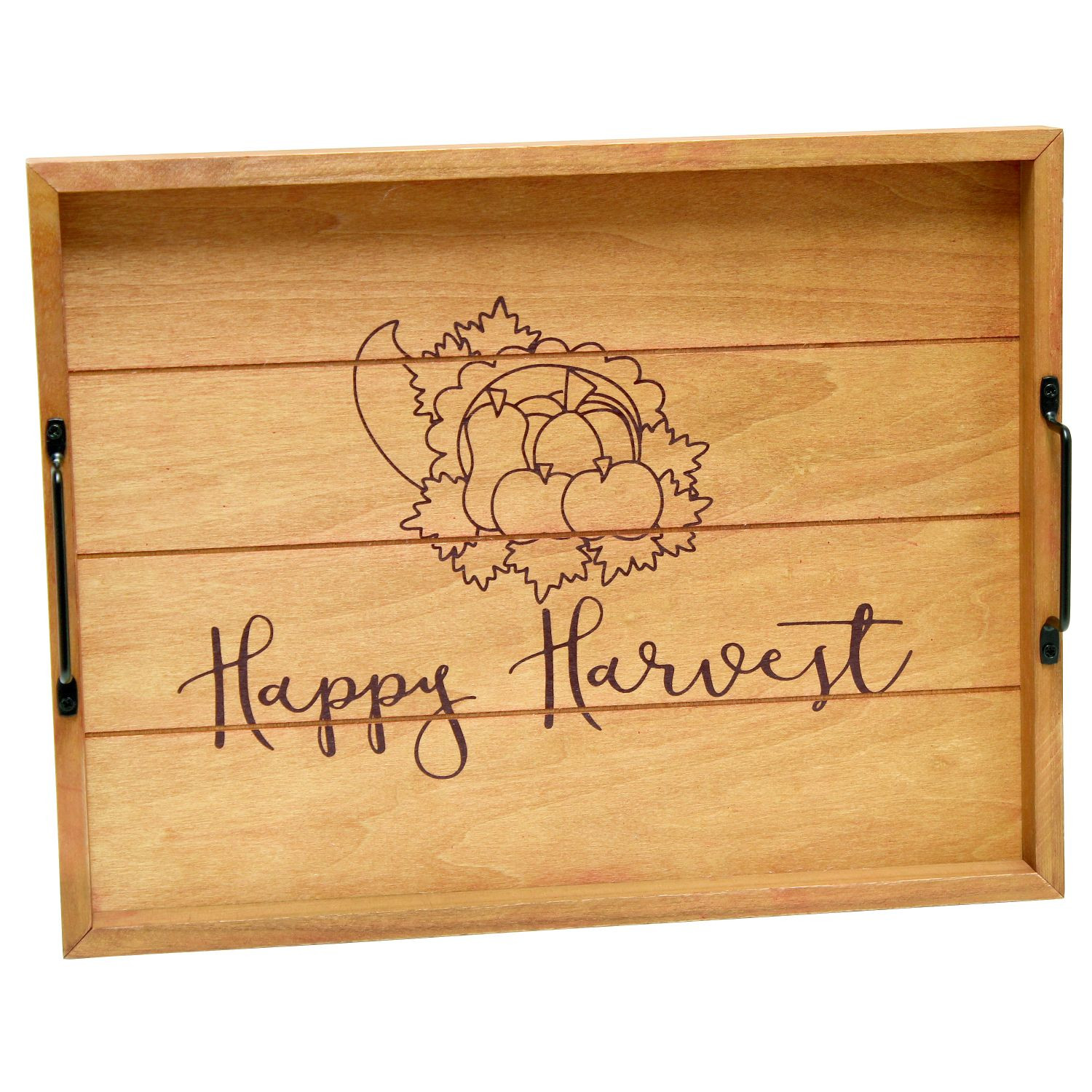 Rectangular Wooden "Happy Harvest" Accent Tray with Handles - 15.5 ...
