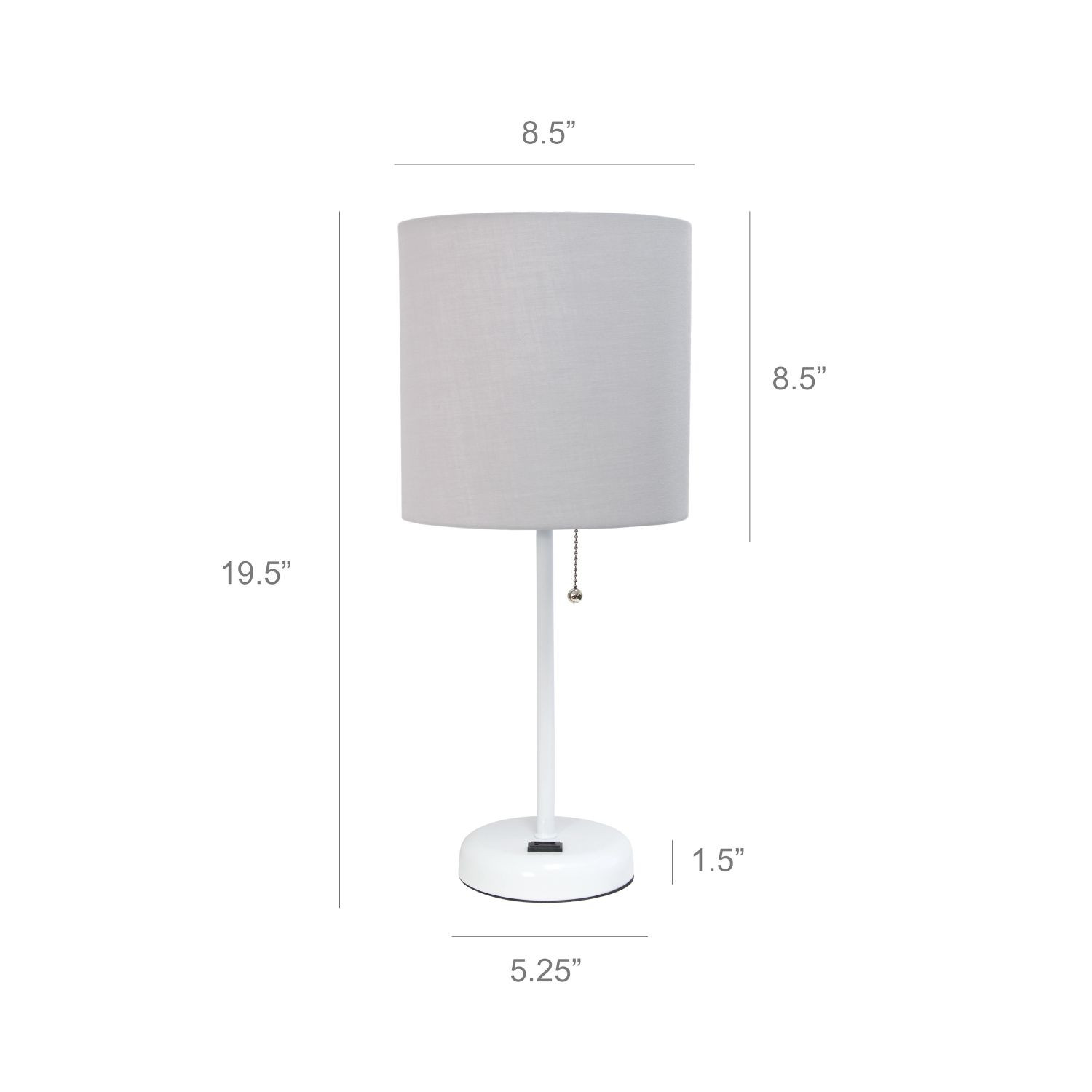 Stick Table Lamps with Round Shades - 19.5" - White & Gray - Set of 2 ...