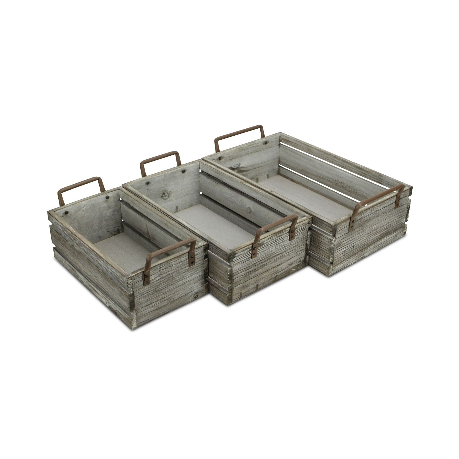 Set of 3 Gray Rectangular Storage Crates with Side Handle 16.5 ...