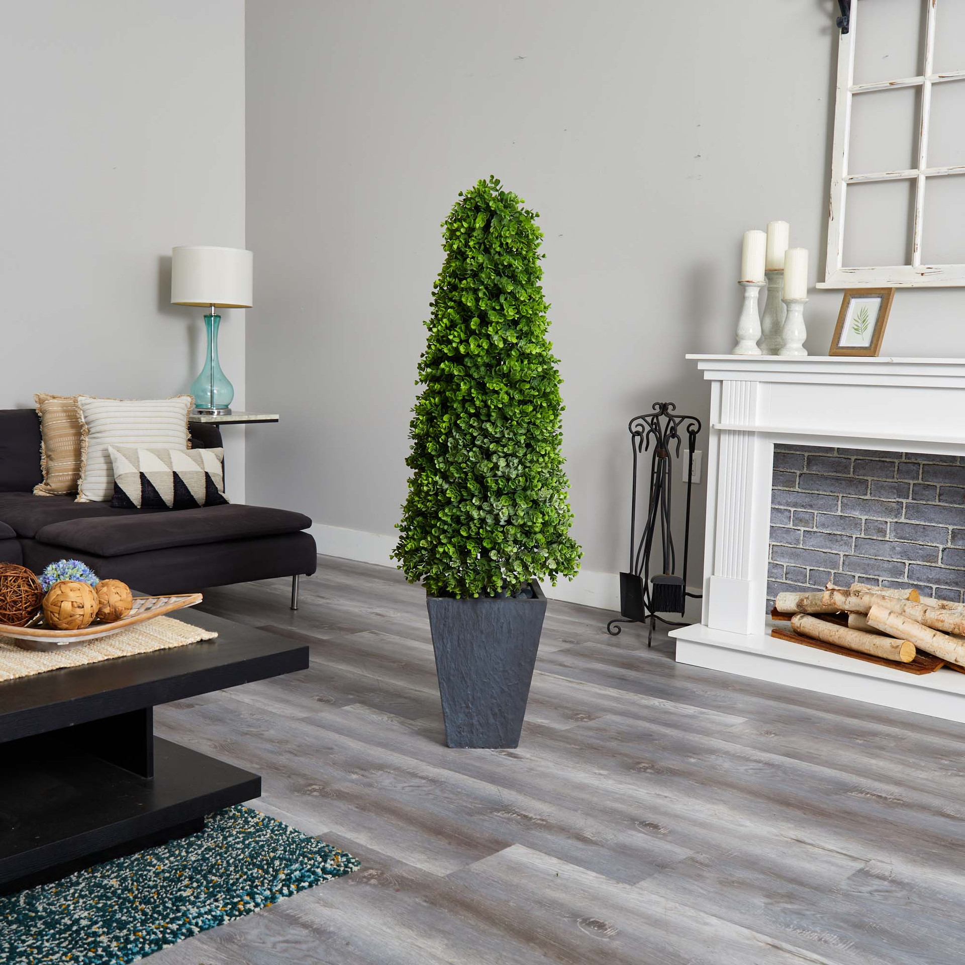 4.75" Eucalyptus Topiary Artificial Tree in Slate Planter | Christmas ...