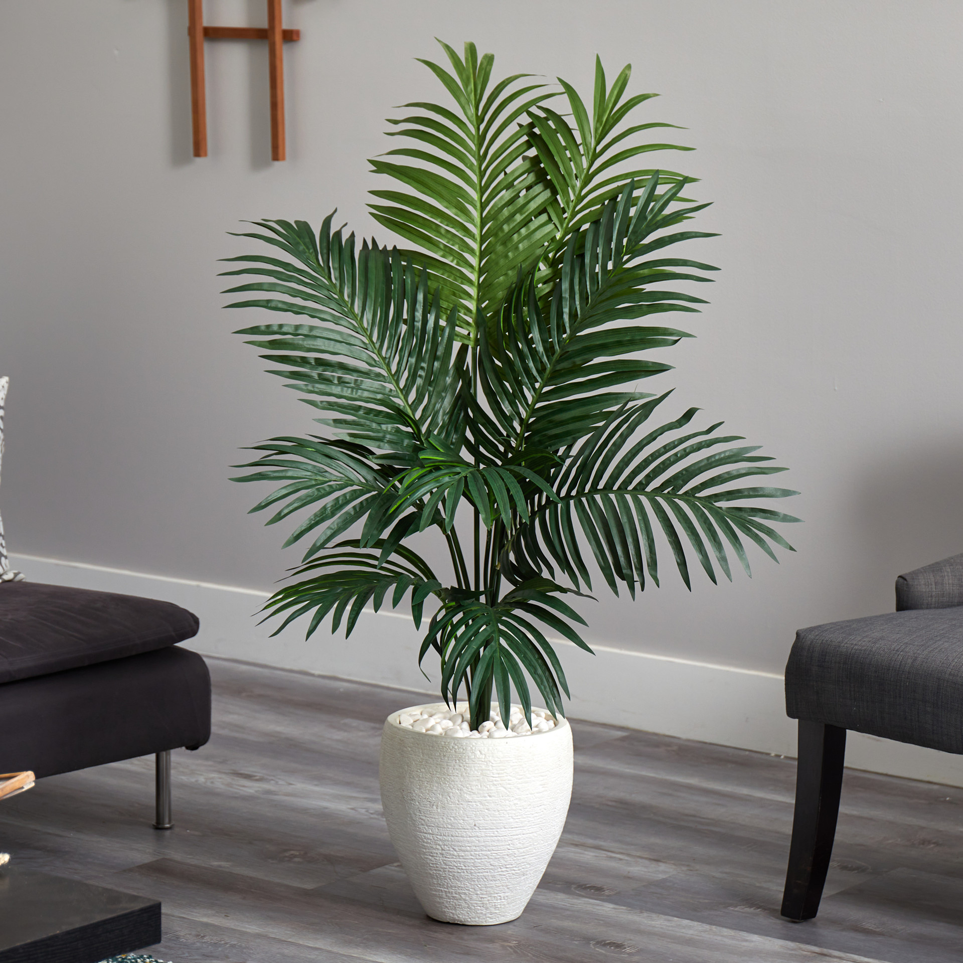 4.5' Kentia Palm Artificial Tree with White Oval Planter | Christmas ...