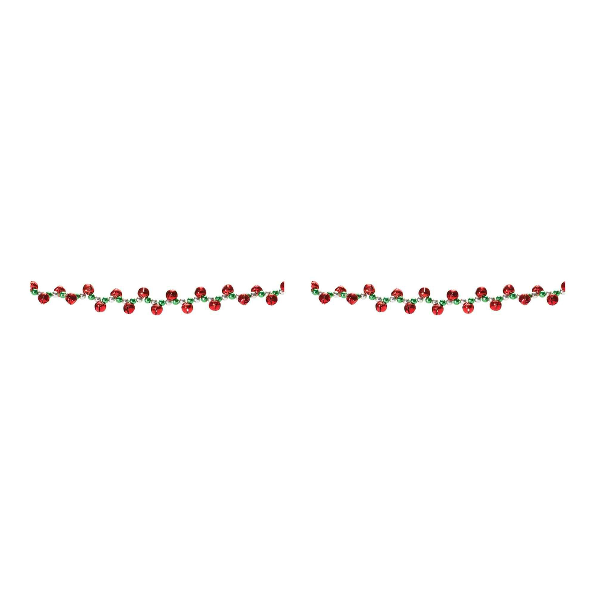Set of 2 Red & Green Sleigh Bell String Christmas Garlands 4' x 1 ...