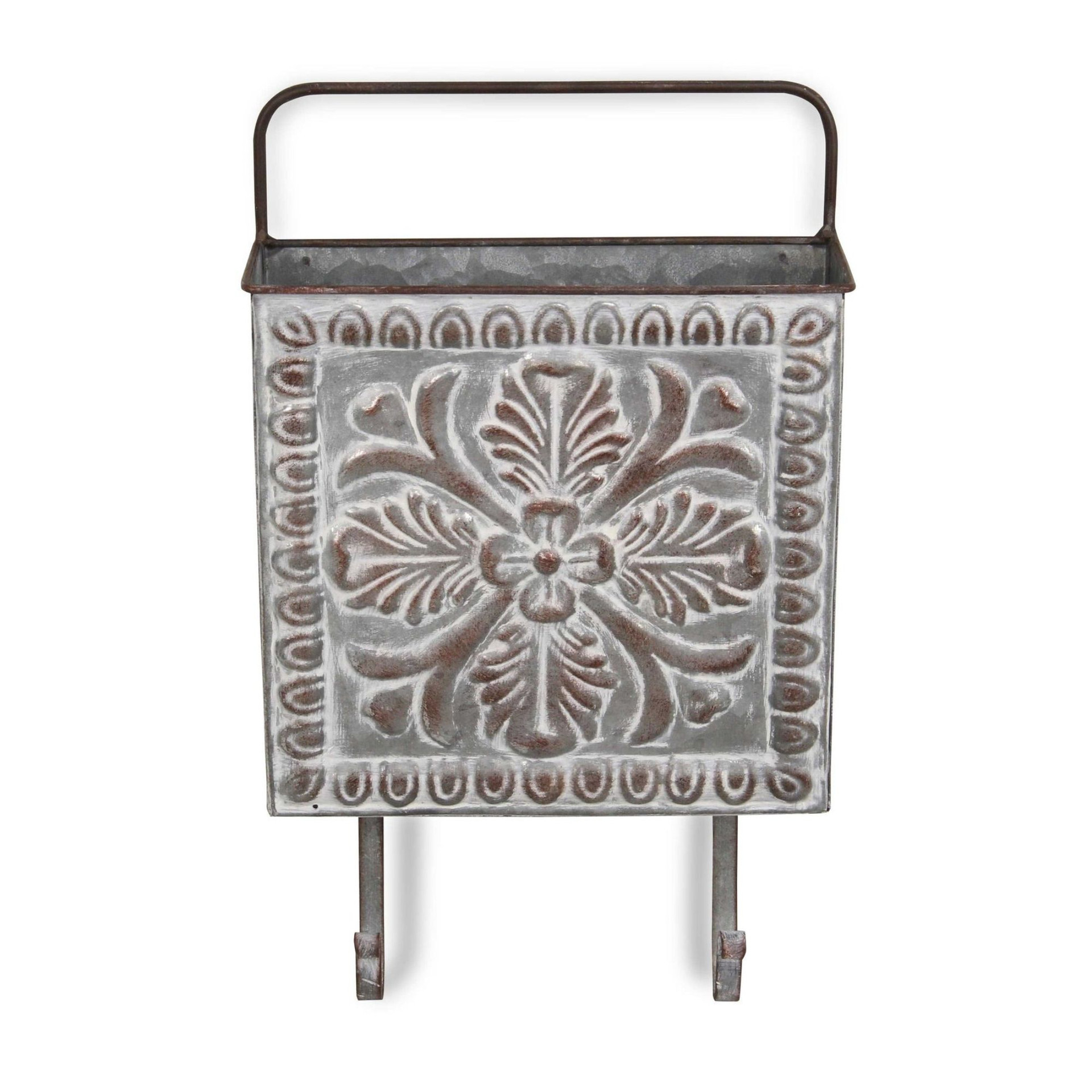 8.75" Floral Galvanized Hanging Storage Bin | Christmas Central