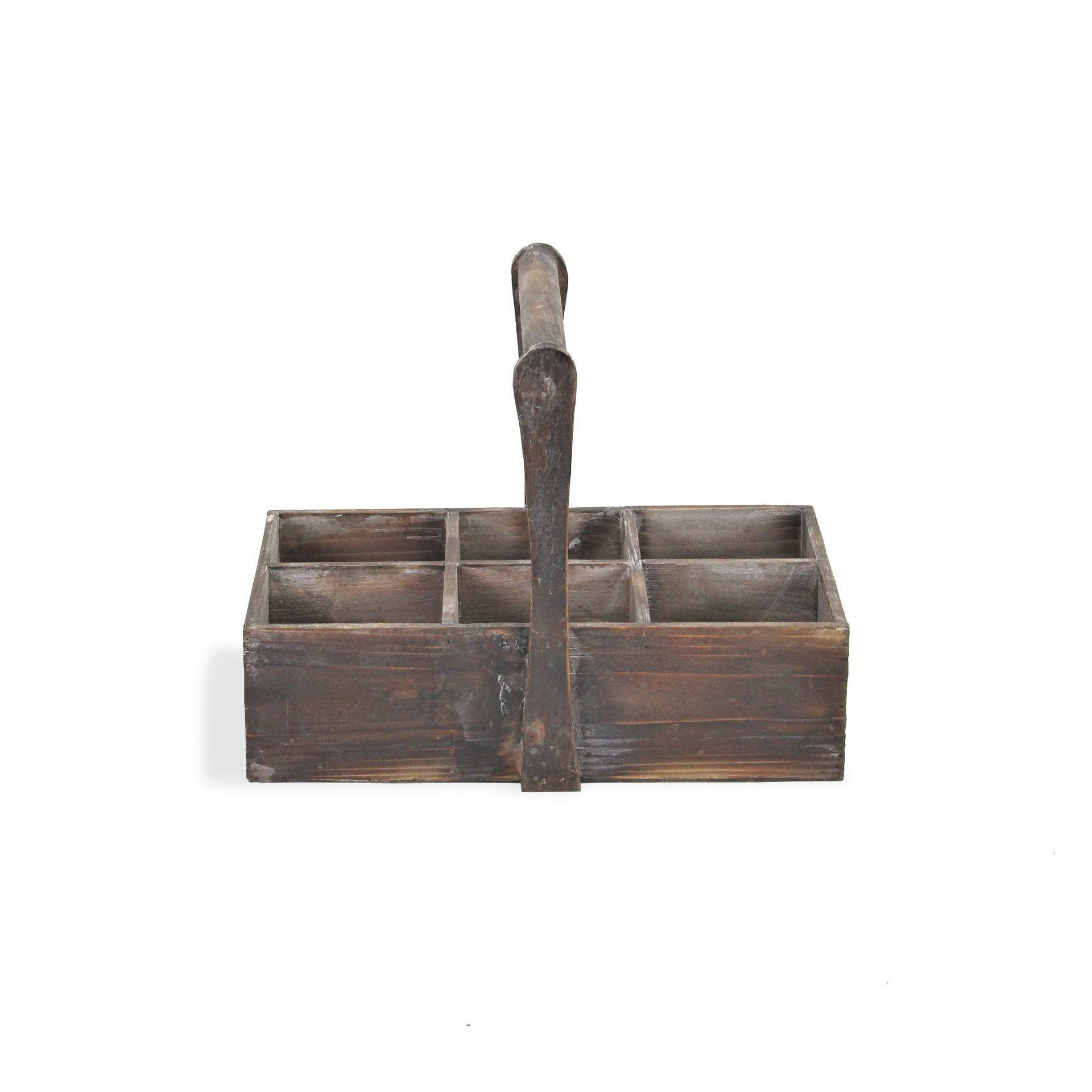 14" Brown Six Compartment Caddy with Center Handle | Christmas Central