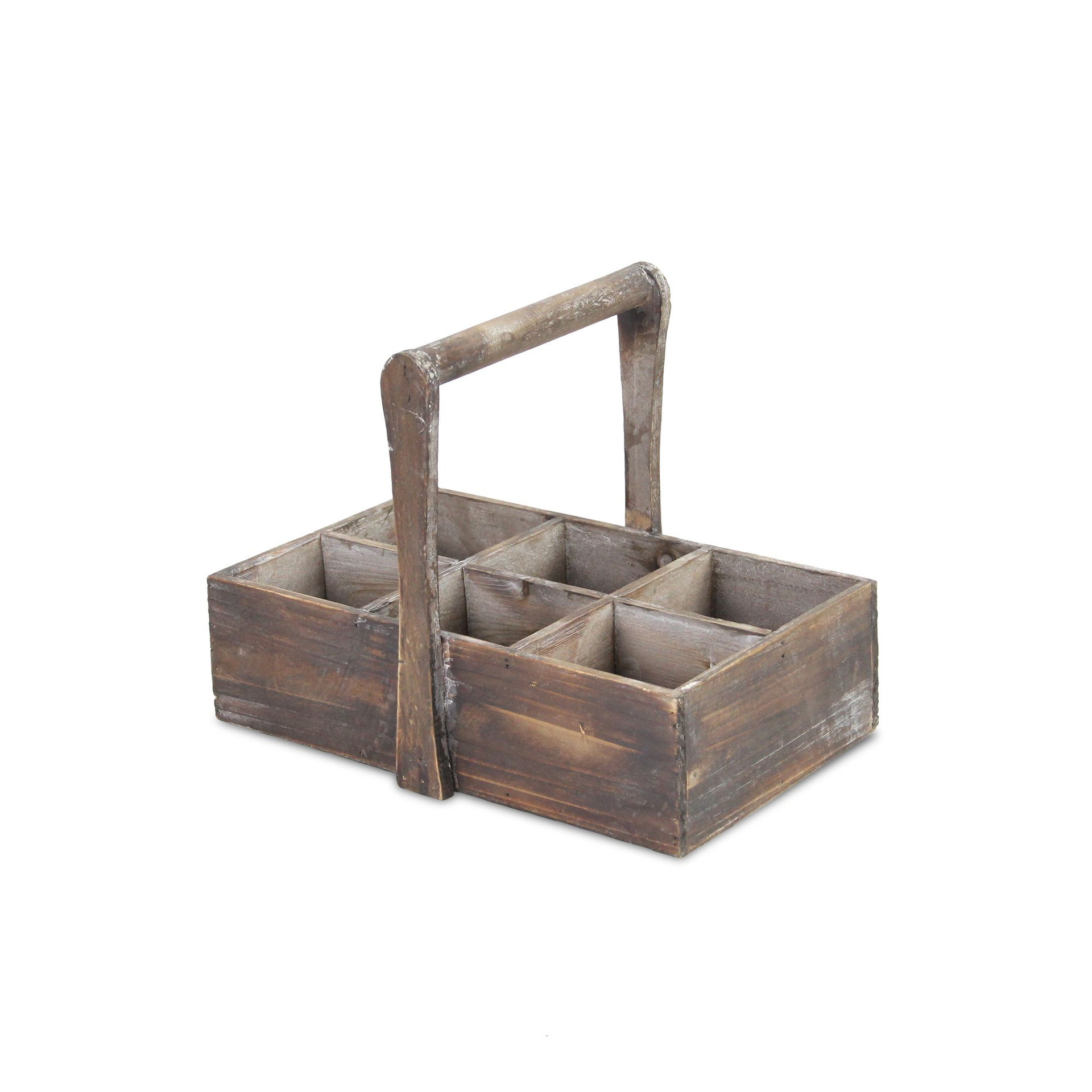 14" Brown Six Compartment Caddy with Center Handle | Christmas Central