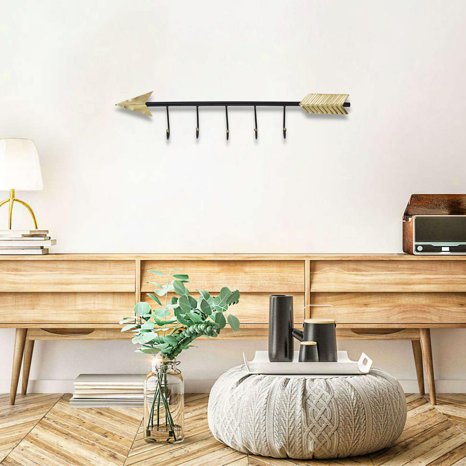 24" Black & Gold Arrow Style 5 Hook Coat Hanger | Christmas Central