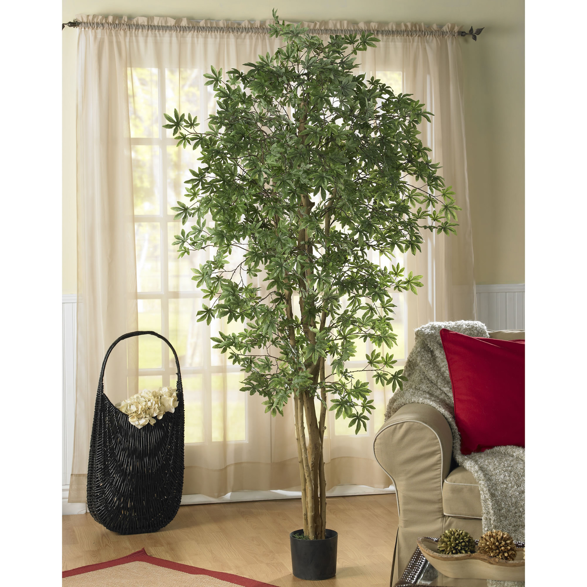 6' Artificial Japanese Maple Silk Tree with Black Pot | Christmas Central