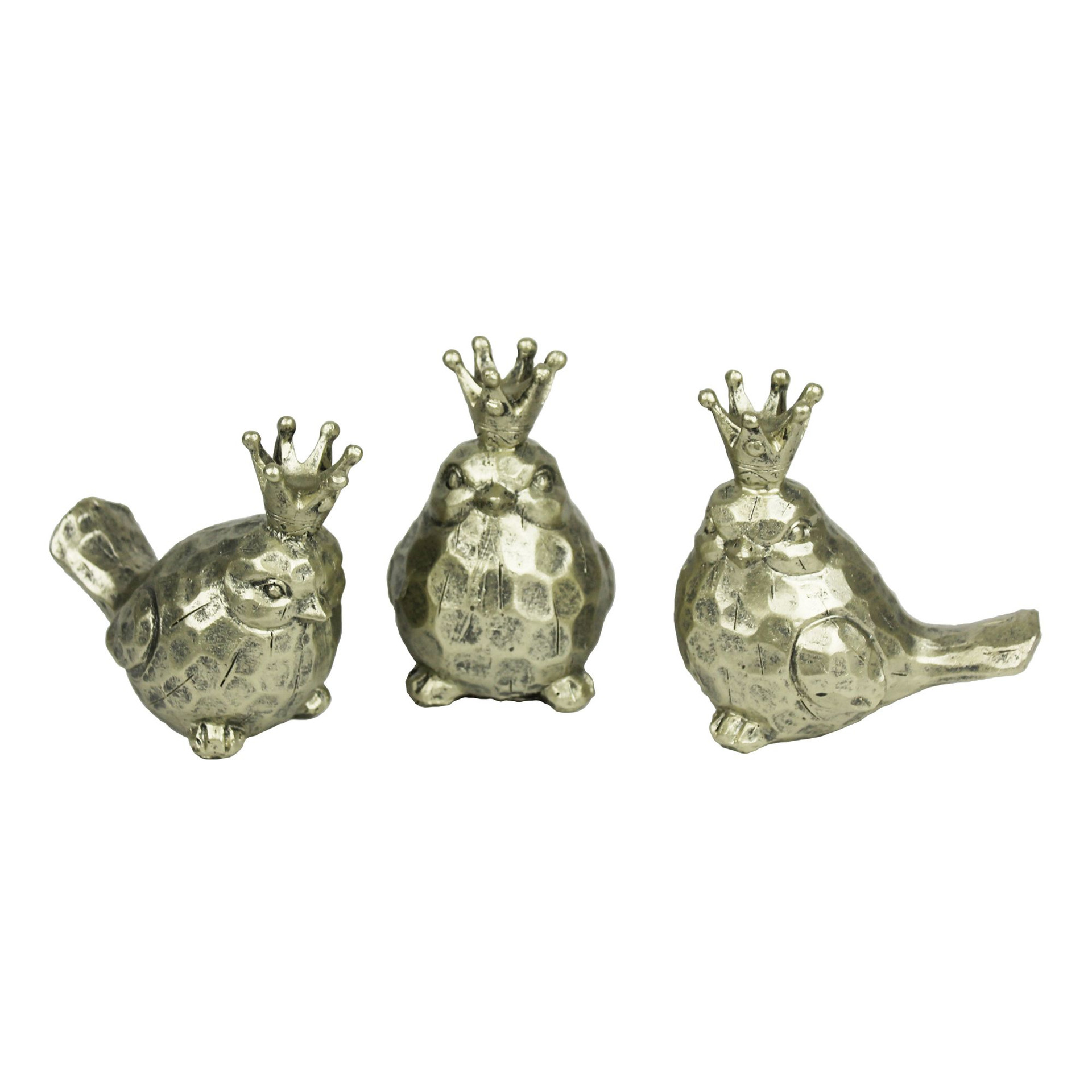 Set of 3 Crowned Gold Tone Bird Figurines 3.75" | Christmas Central