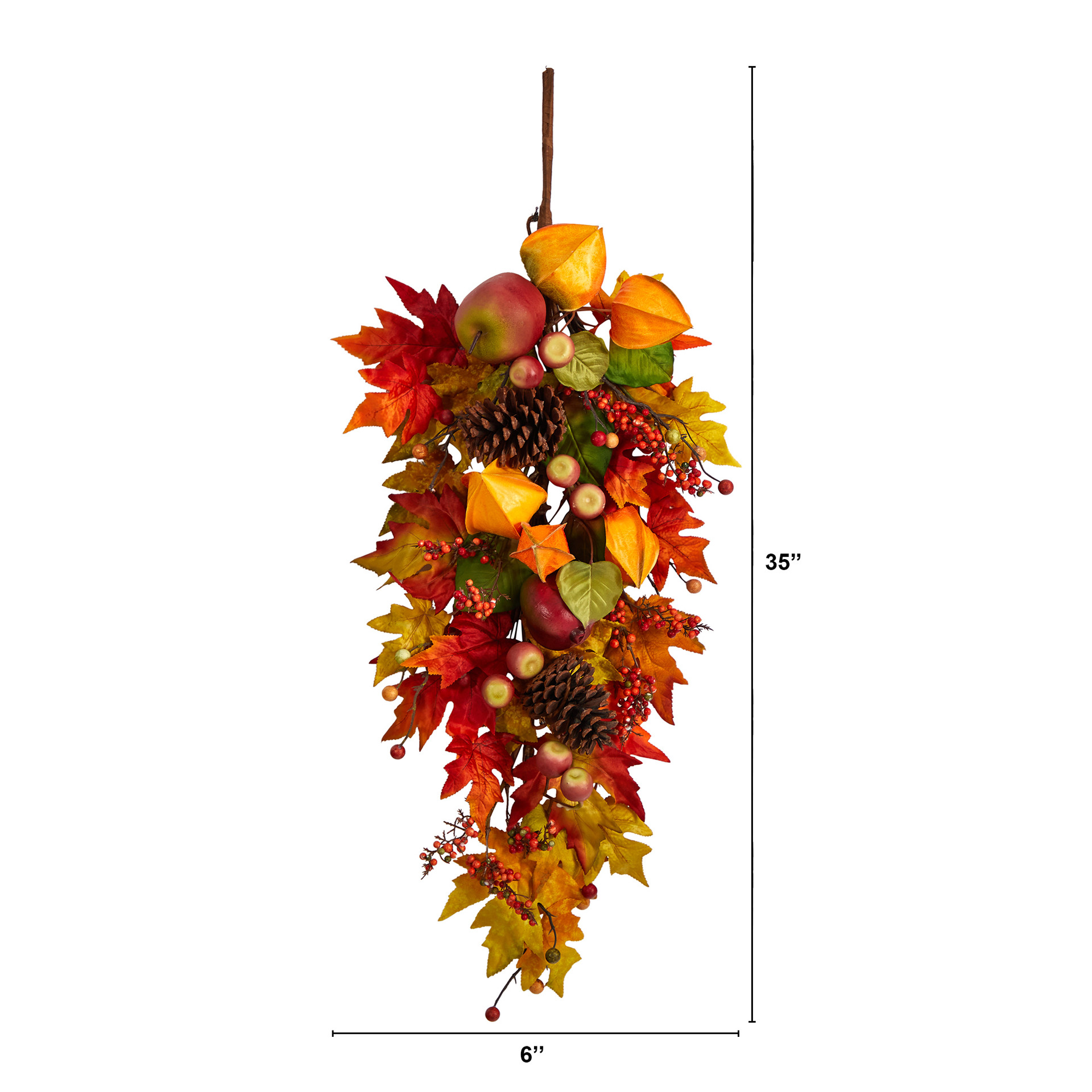 35” Maple Leaf & Berries Artificial Fall Harvest Teardrop Swag, Unlit ...