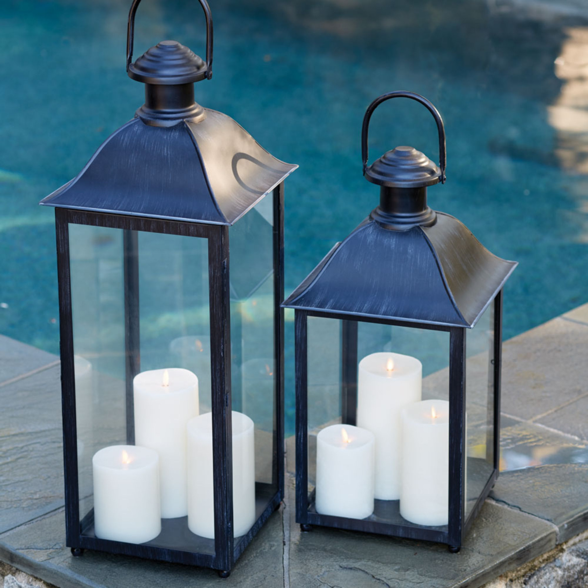 Hinged Door Square Candle Lantern - 30'' - Black | Christmas Central