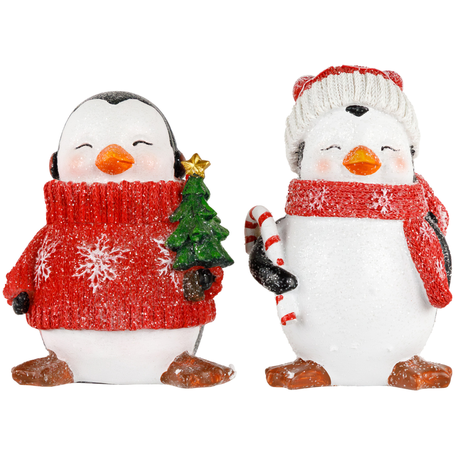 Set of 2 Cozy Glittered Penguins Christmas Figurines 6" | Christmas Central