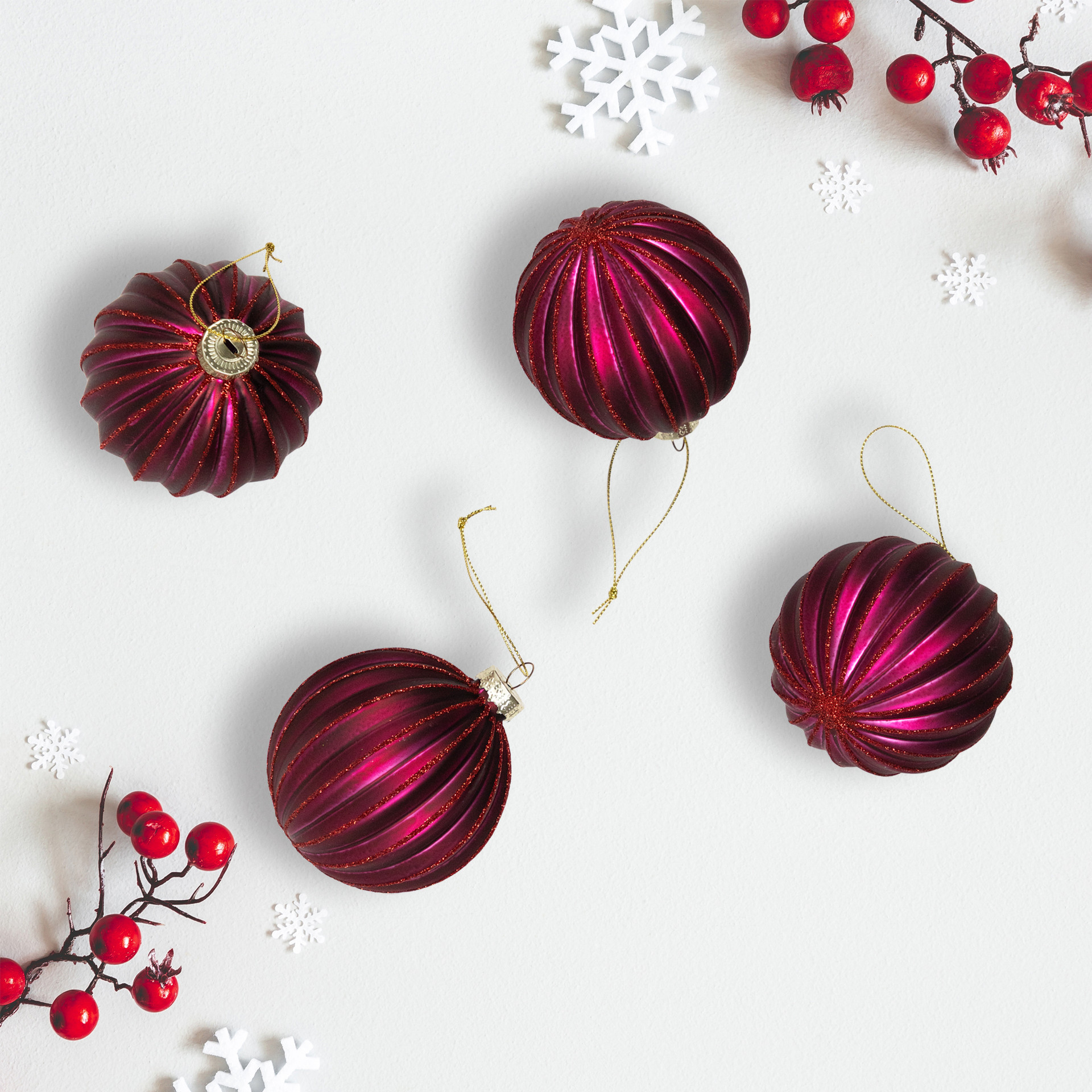 4ct Shiny Maroon Glass Ball Christmas Ornaments 3" (80mm) | Christmas ...