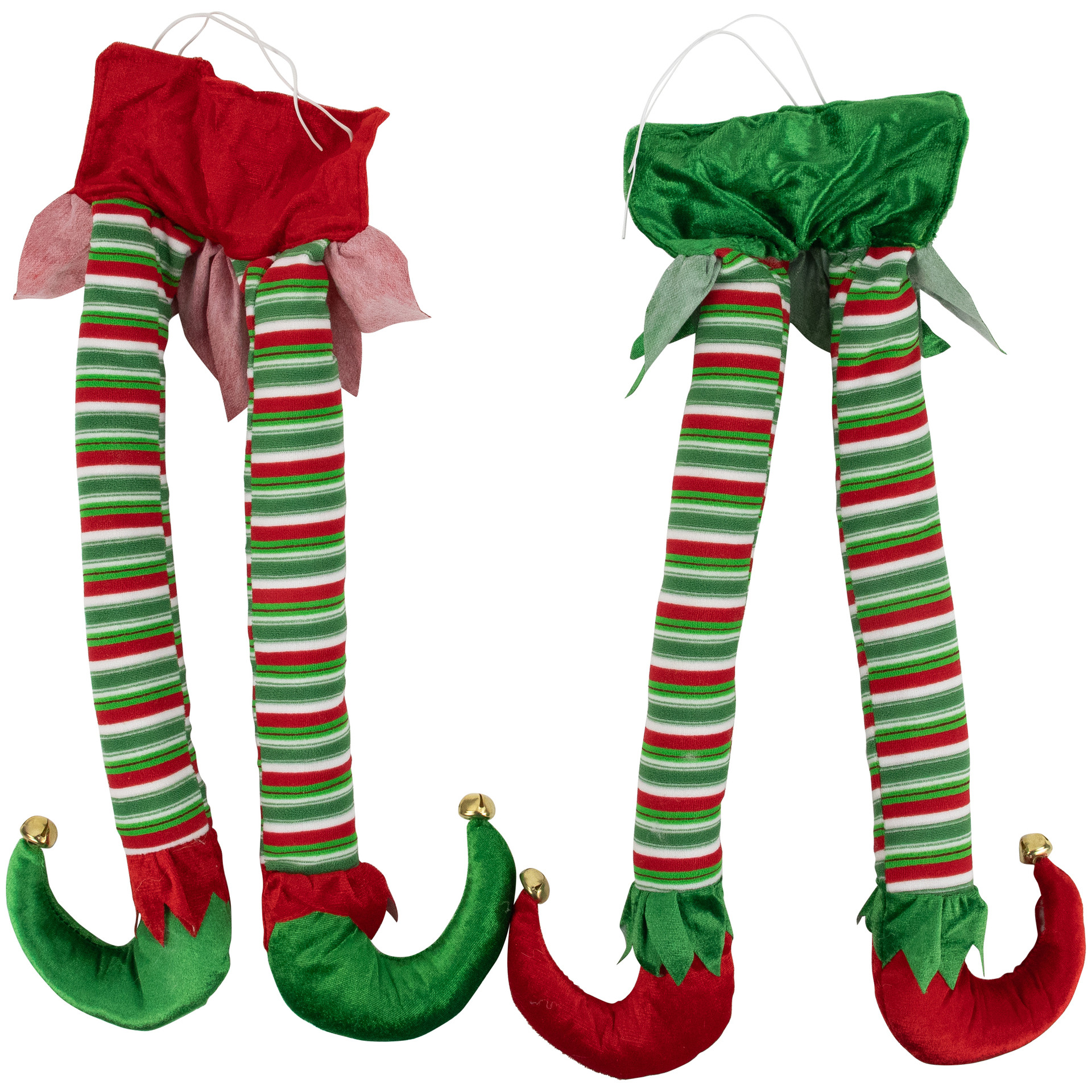 Set of 2 Red & Green Striped Plush Elf Legs Christmas Decorations 18 ...