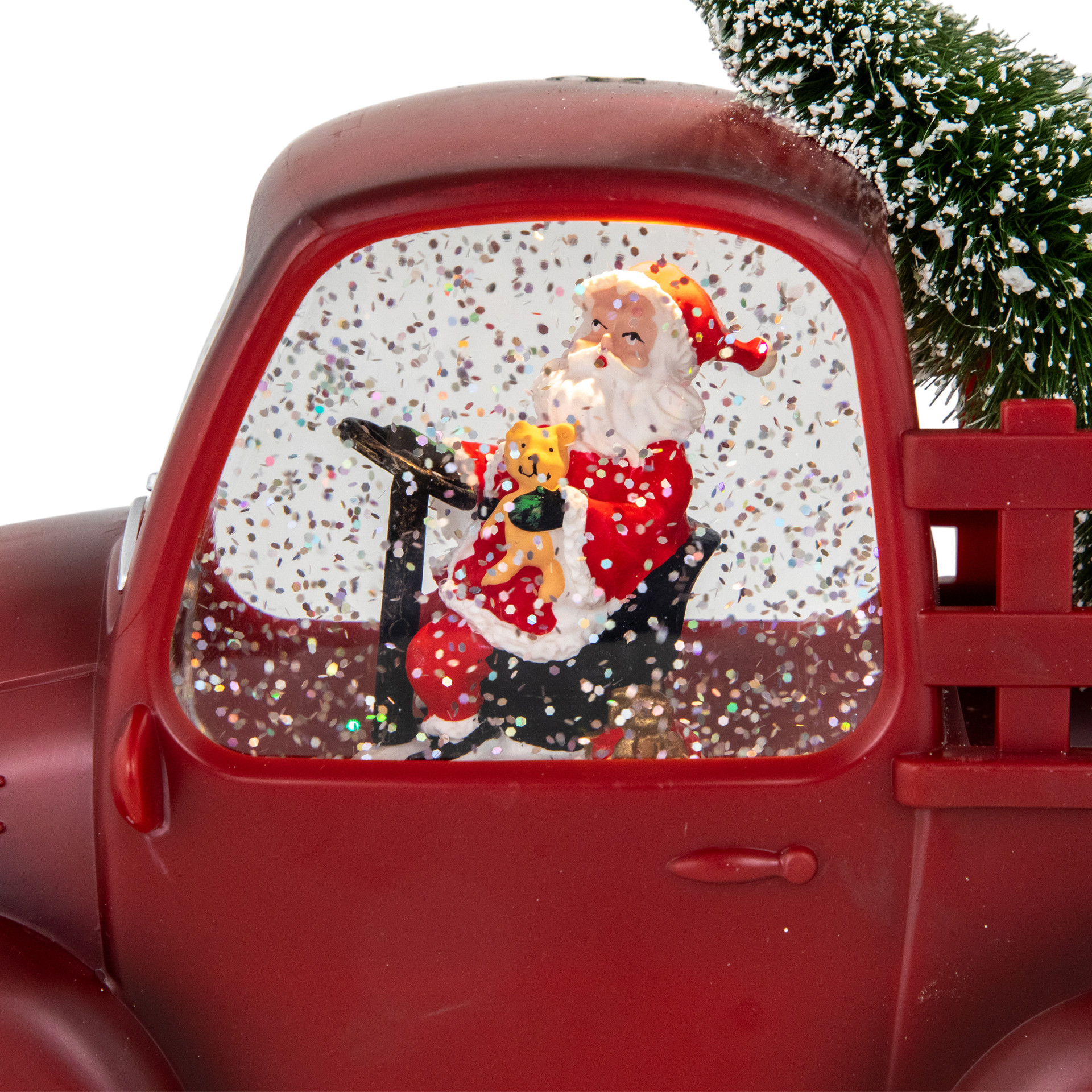 LED Lighted Santa in Red Retro Truck with Christmas Tree Snow Globe -9 ...