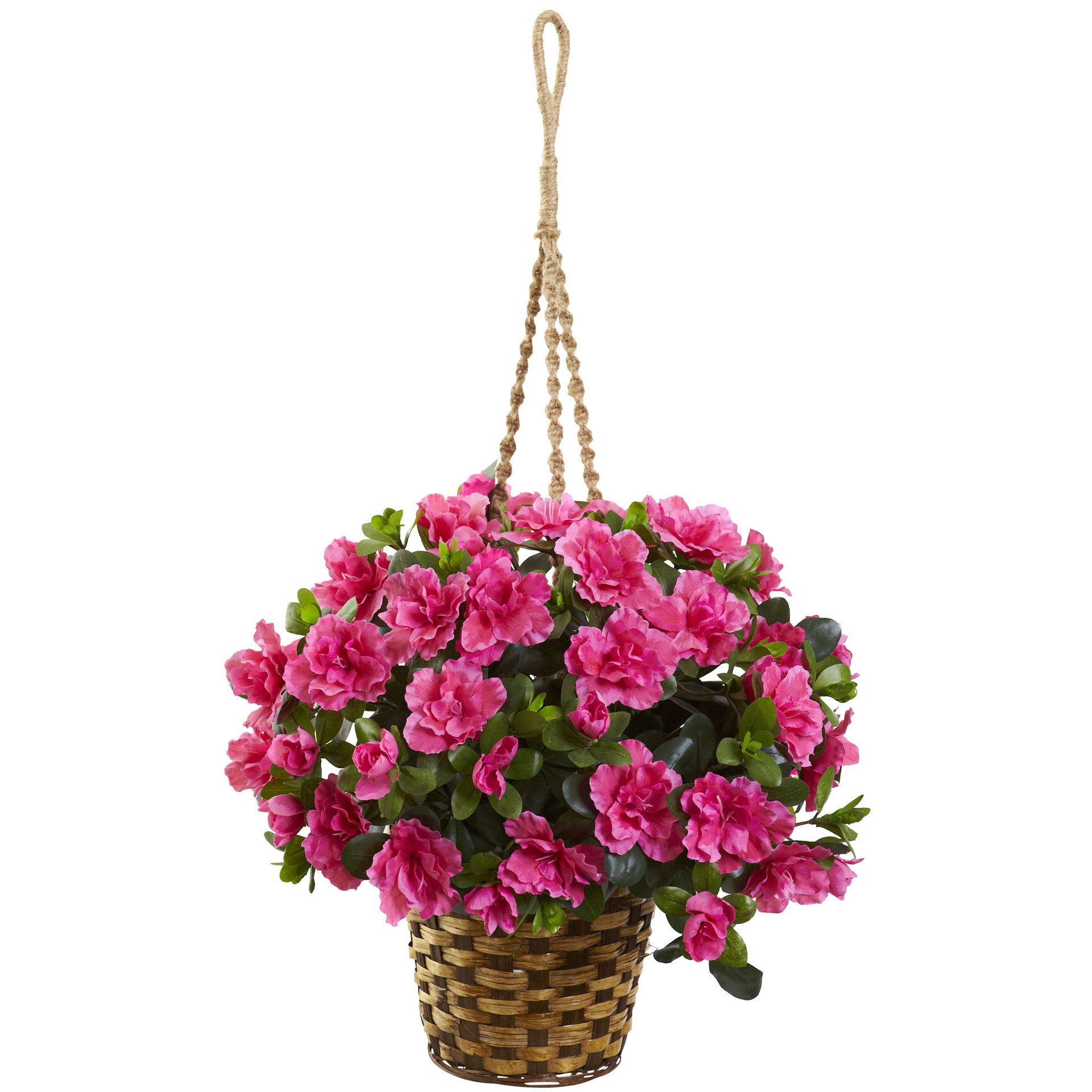 28" Pink Azalea Artificial Silk Flower with Hanging Basket | Christmas ...