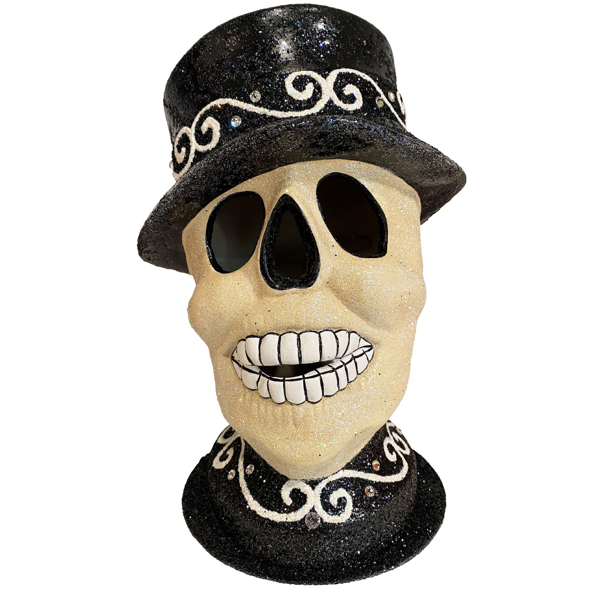 10” Schaller Skull Paper Mache Halloween Candy Container with Crystals ...