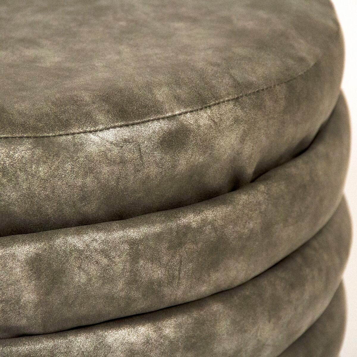 20.5" Gray Distressed Finish Upholstered Cylindrical Ottoman ...
