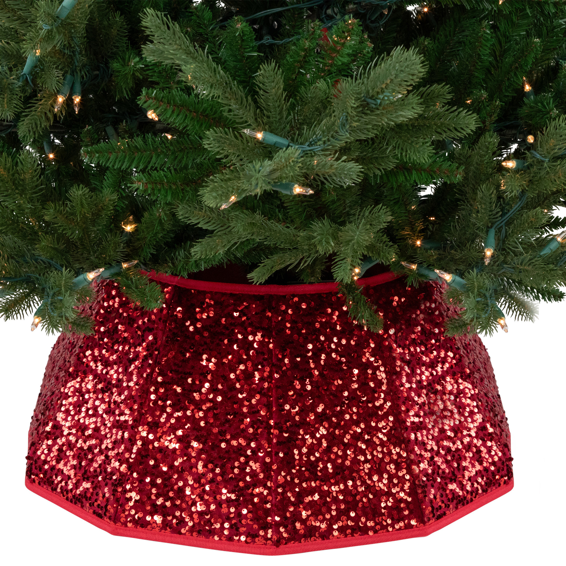 26" Red Sequins Hexagonal Christmas Tree Collar | Christmas Central