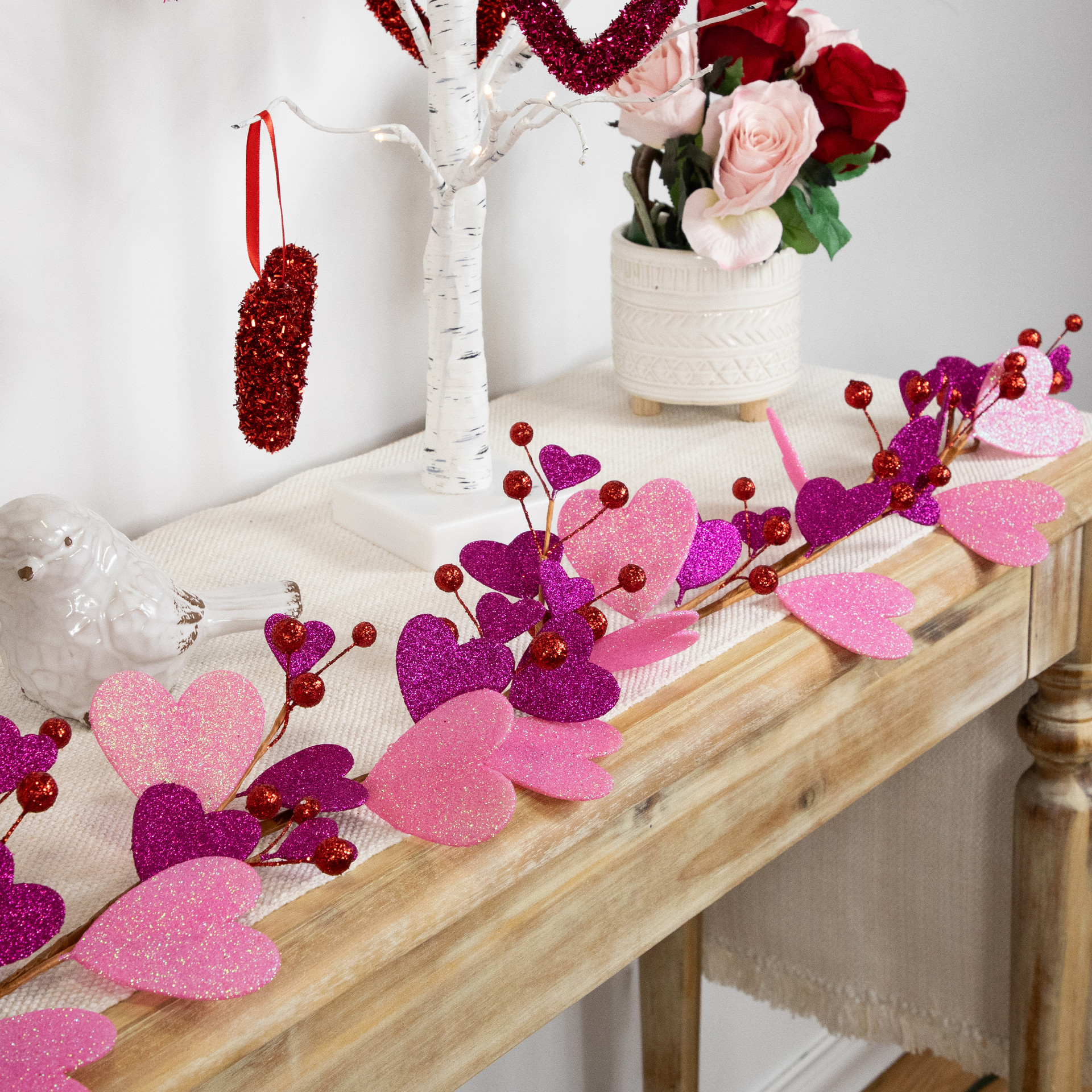 6' Glittered Hearts & Berries Valentine's Day Garland | Christmas Central