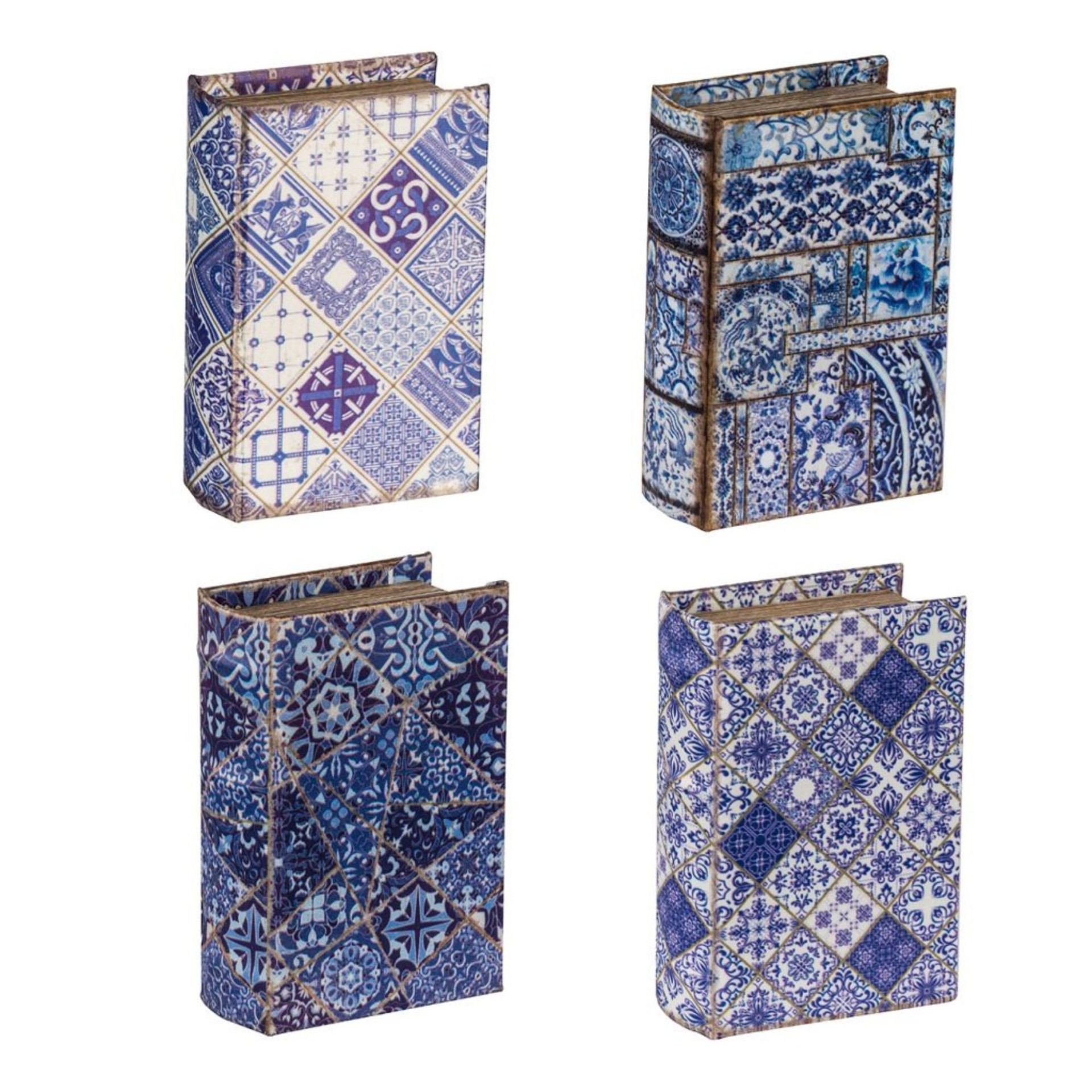 Set of 4 Blue & White Book Boxes with Lined Interior 5.5" | Christmas ...