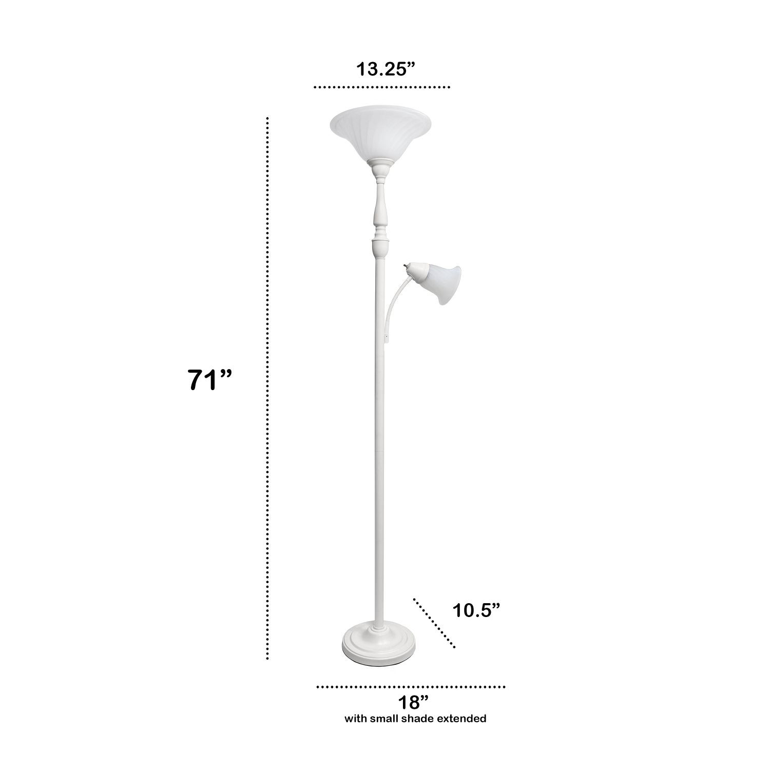 Torchiere Floor Lamp with Reading Light - 71" - White | Christmas Central