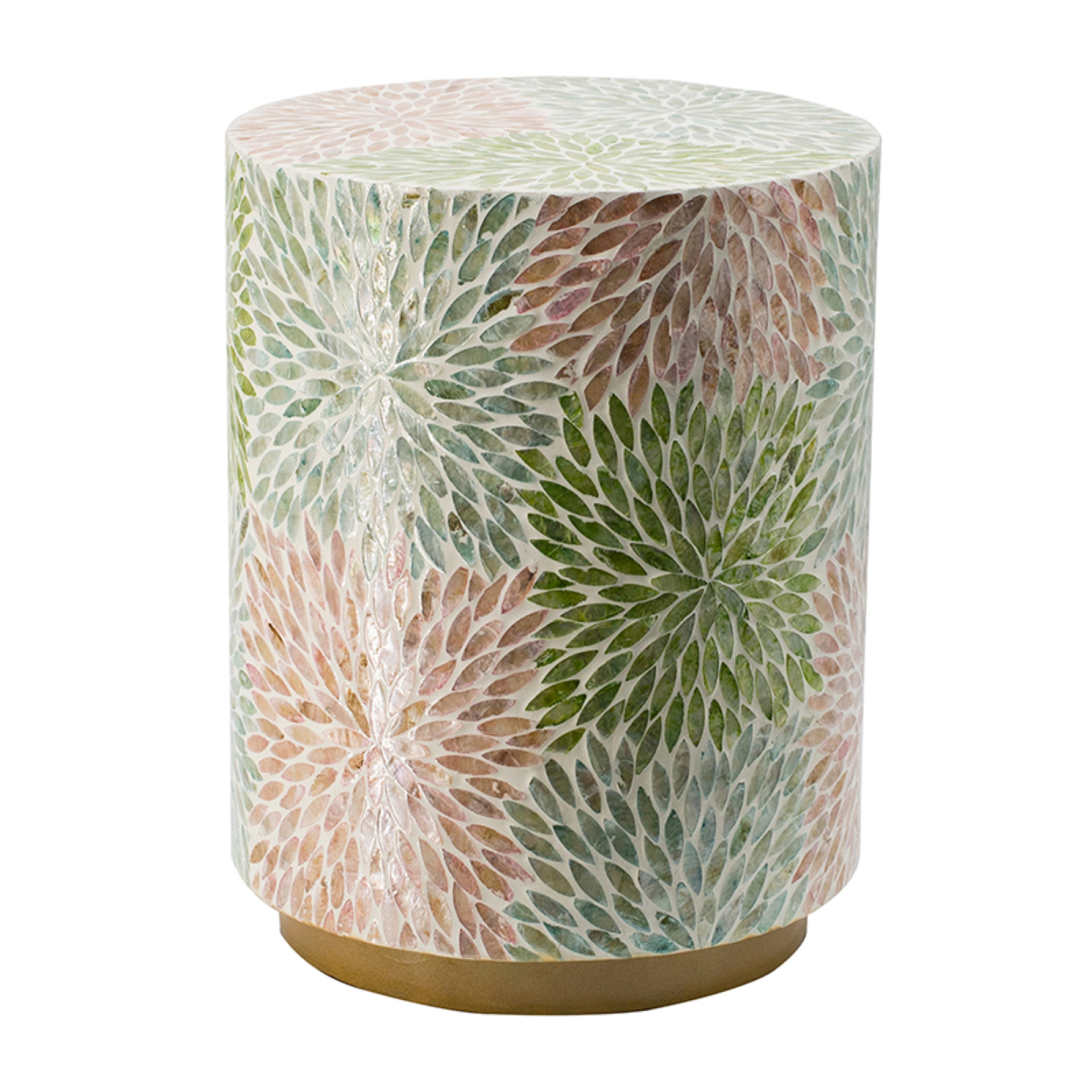 Round Capiz Shell Accent Stool - 17.75" - Green & Pink | Christmas Central