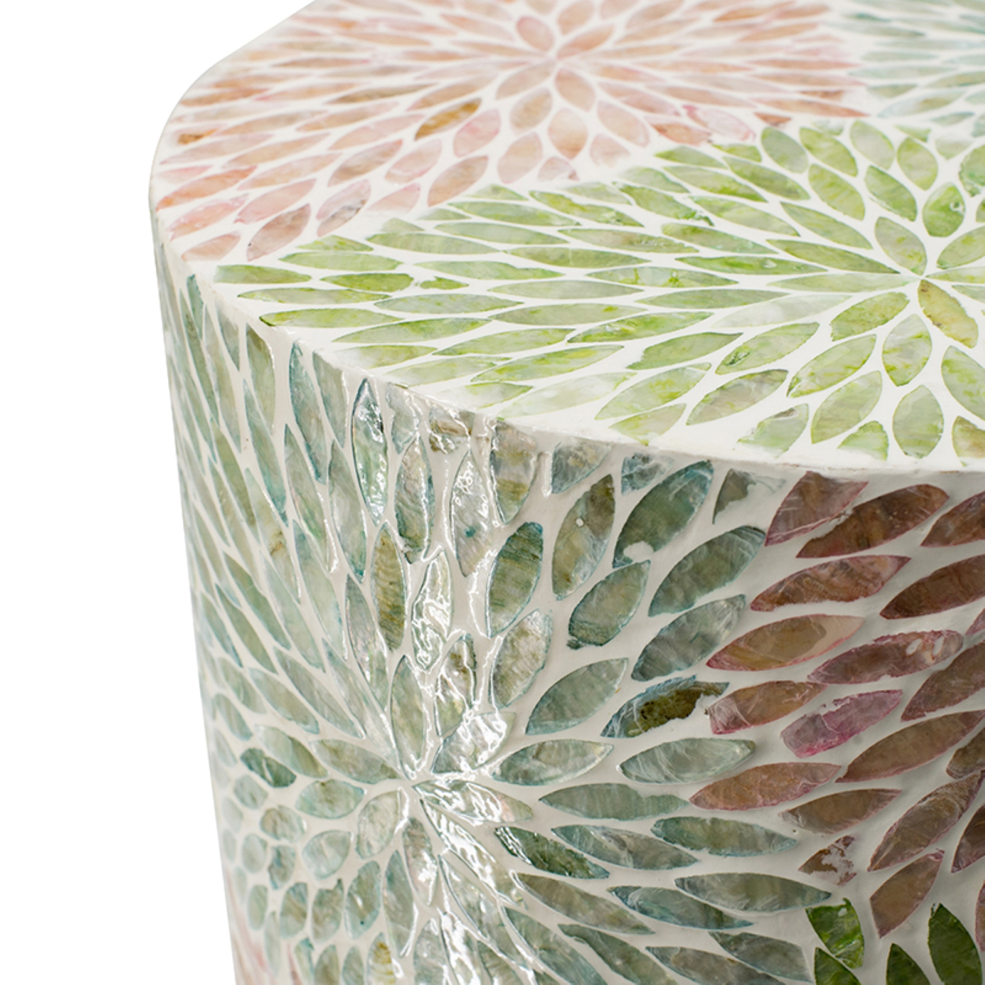Round Capiz Shell Accent Stool - 17.75" - Green & Pink | Christmas Central
