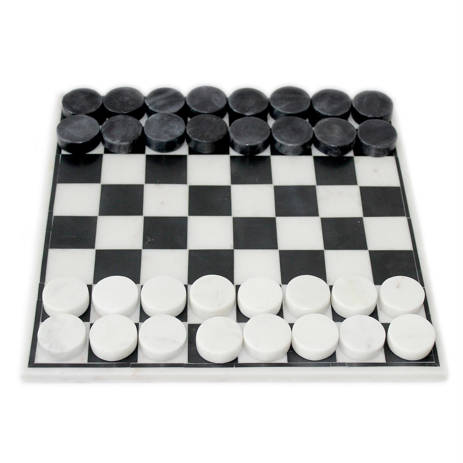Inlaid Marble Checkers Set - 12" - Black & White | Christmas Central