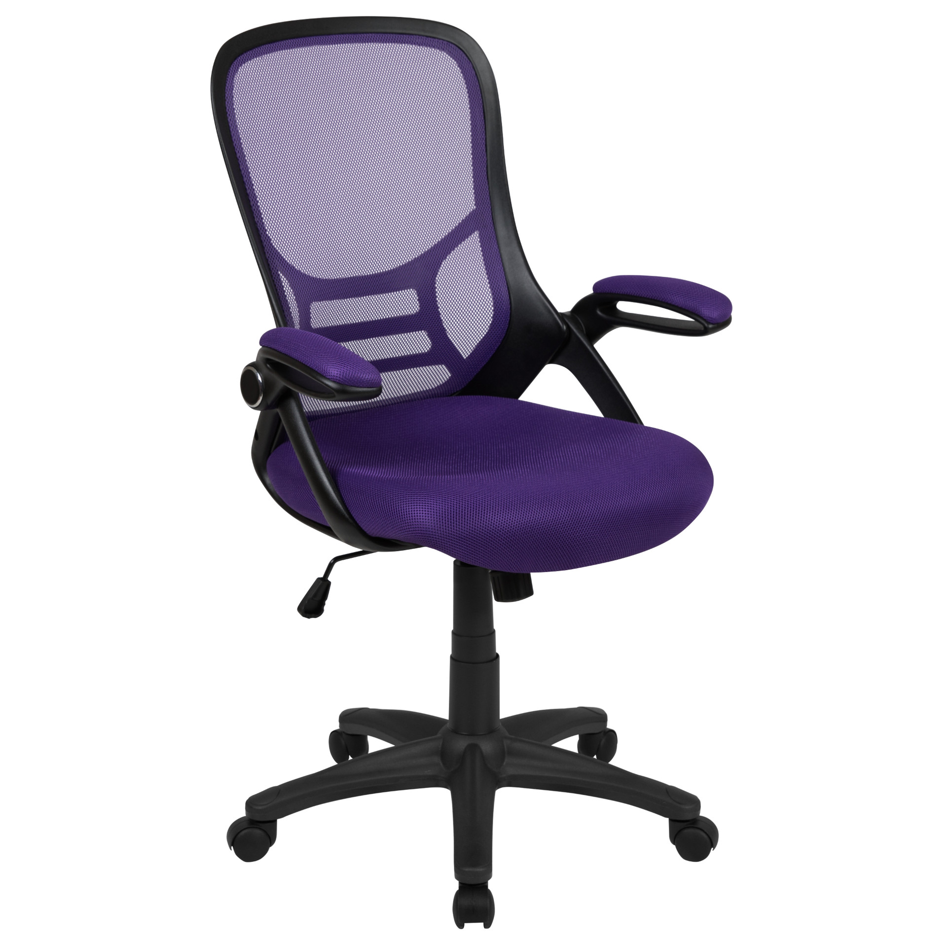 44" Black & Purple High Back Ergonomic Swivel Office Chair with Flip-Up ...