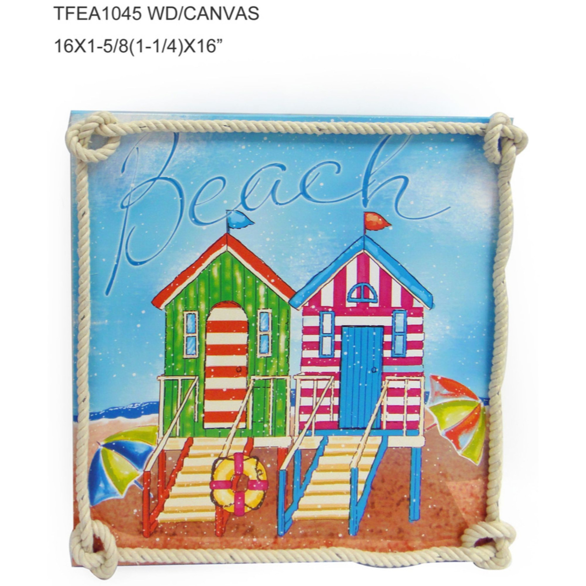 16" Blue & Pink Square Beach Wall Plaque | Christmas Central