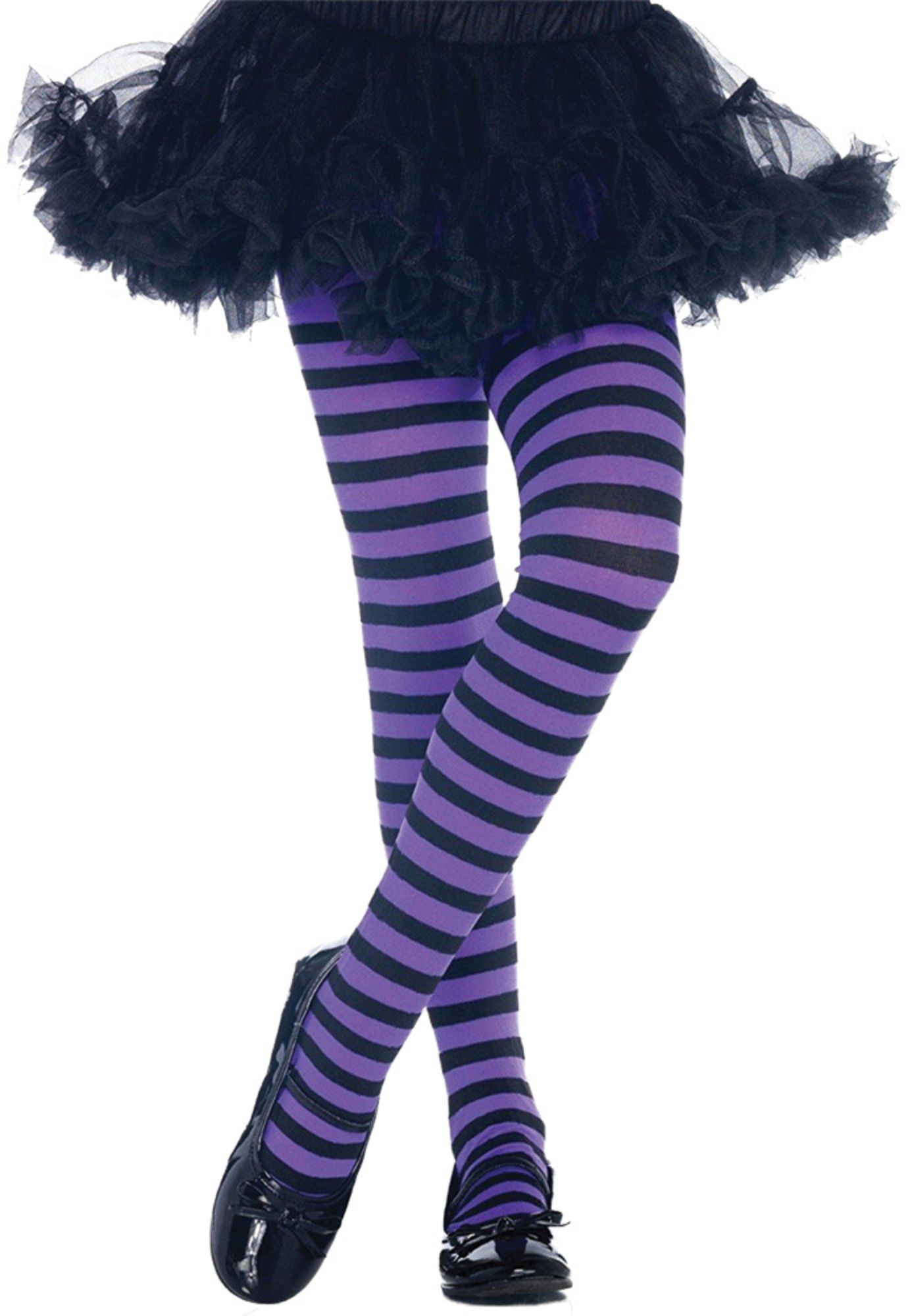Black & Purple Striped Tights Girl Child Halloween Costume - Extra ...