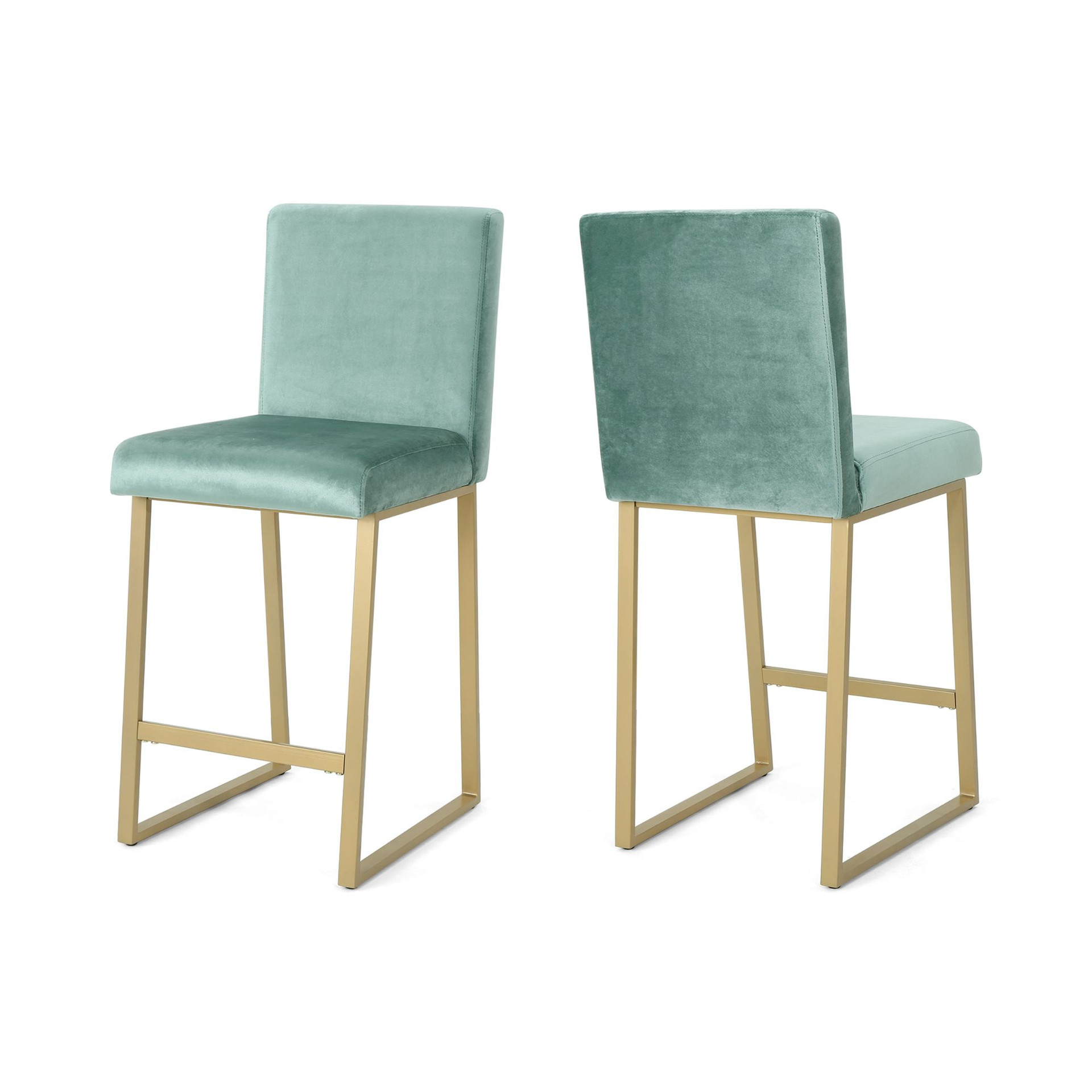 Set of 2 Mint Green & Gold Contemporary Bar Stools 40" | Christmas Central