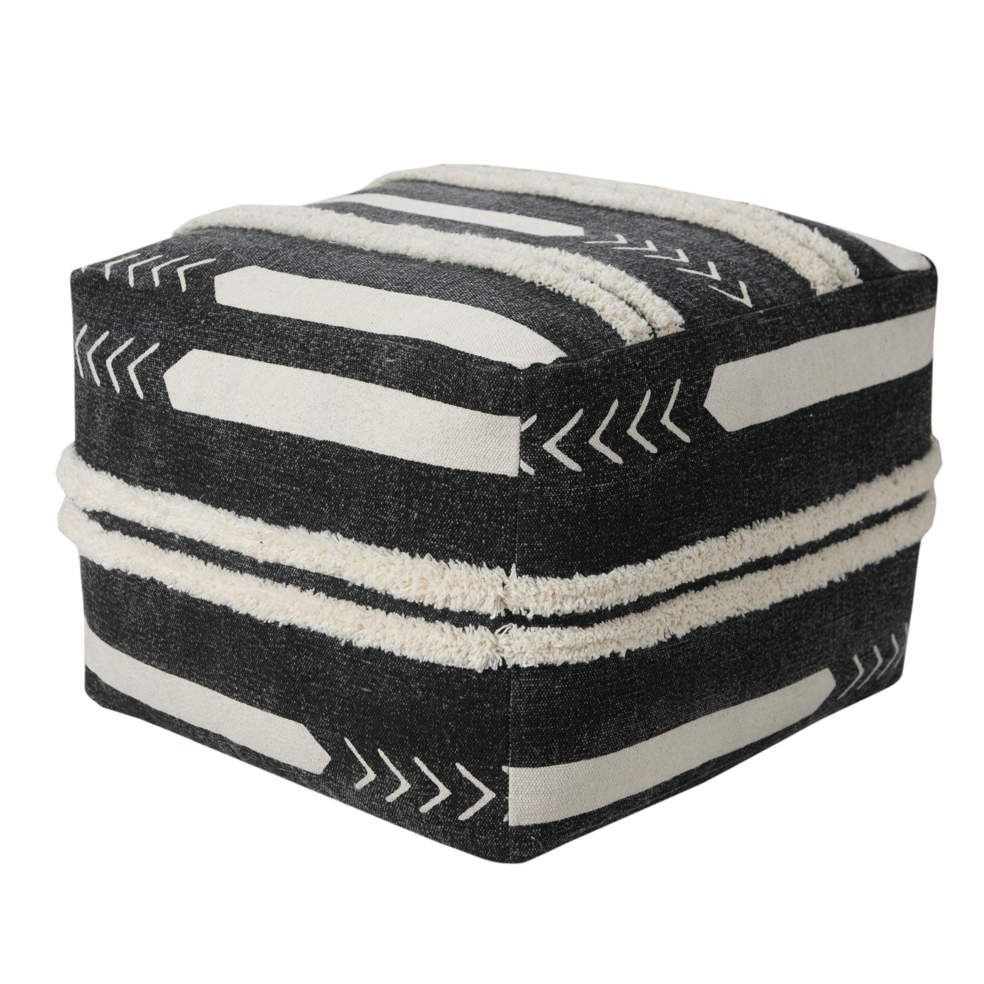 18" Black & White Chevron Stripe Square Pouf Ottoman | Christmas Central