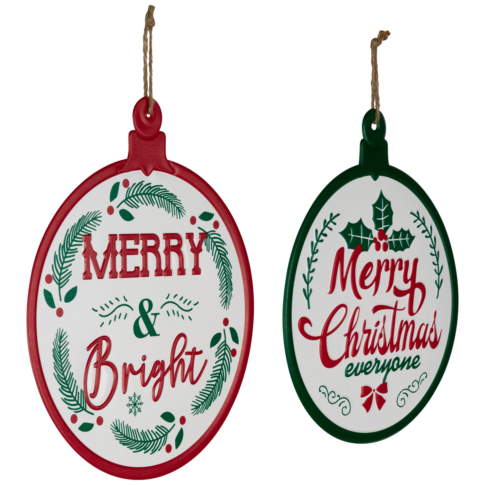 Merry & Bright Ornament Style Metal Christmas Wall Signs - 14" - Red ...