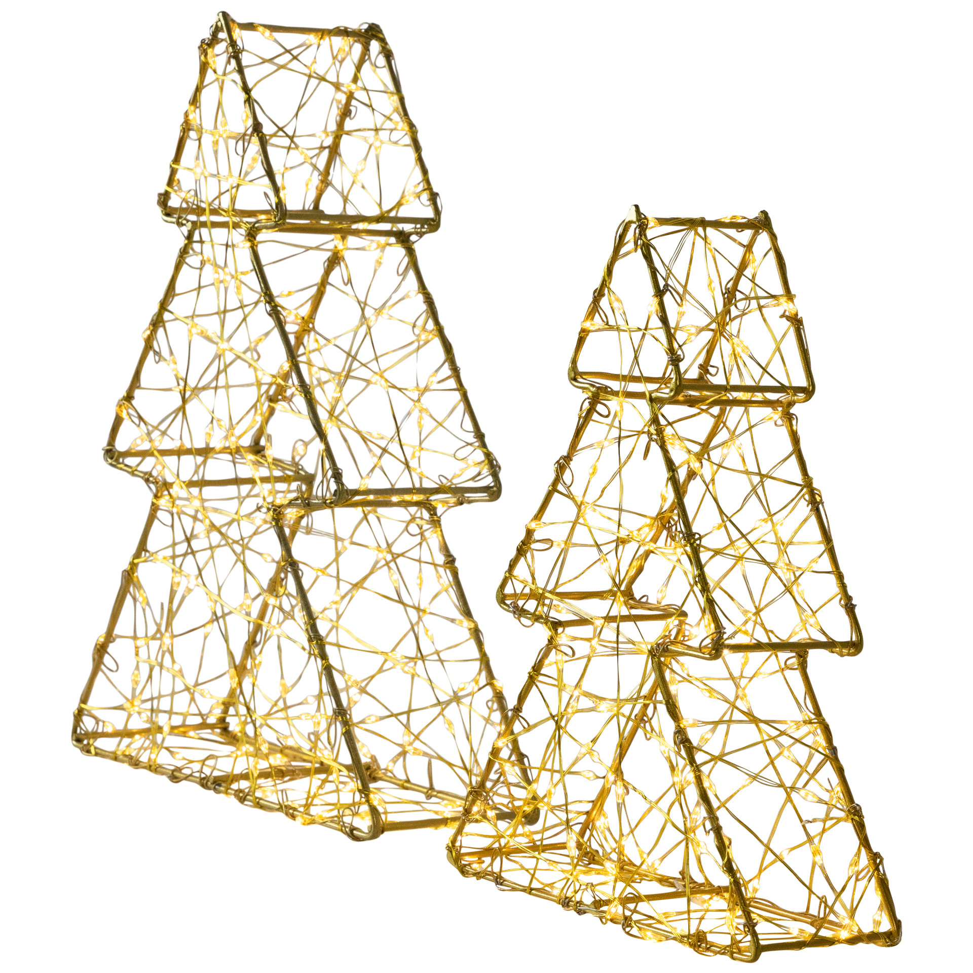 LED Lighted Wire Christmas Tree Decorations - 14" - Gold - Set of 2 ...