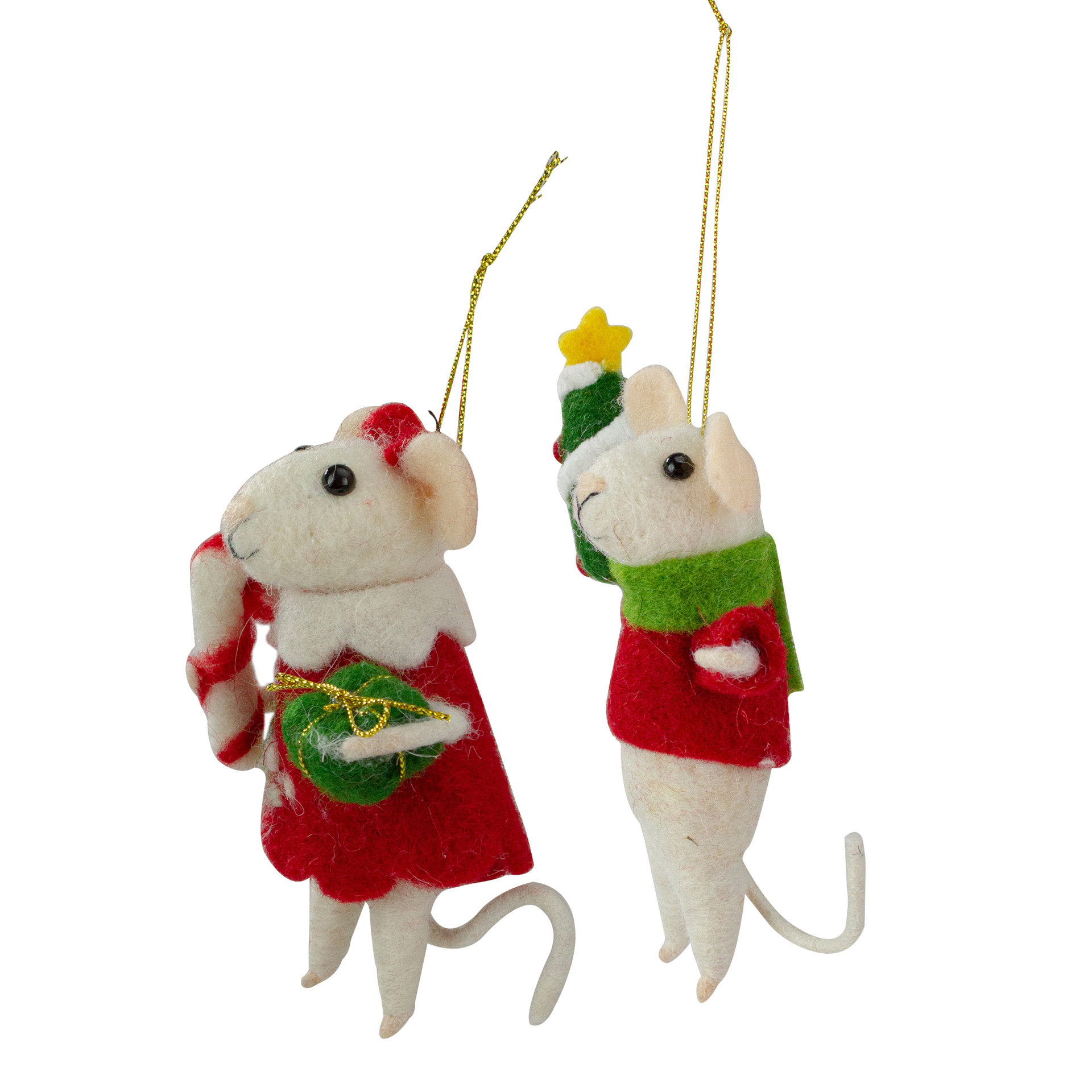 Set of 2 Boy & Girl Plush Mice Christmas Ornaments 6.5" | Christmas Central