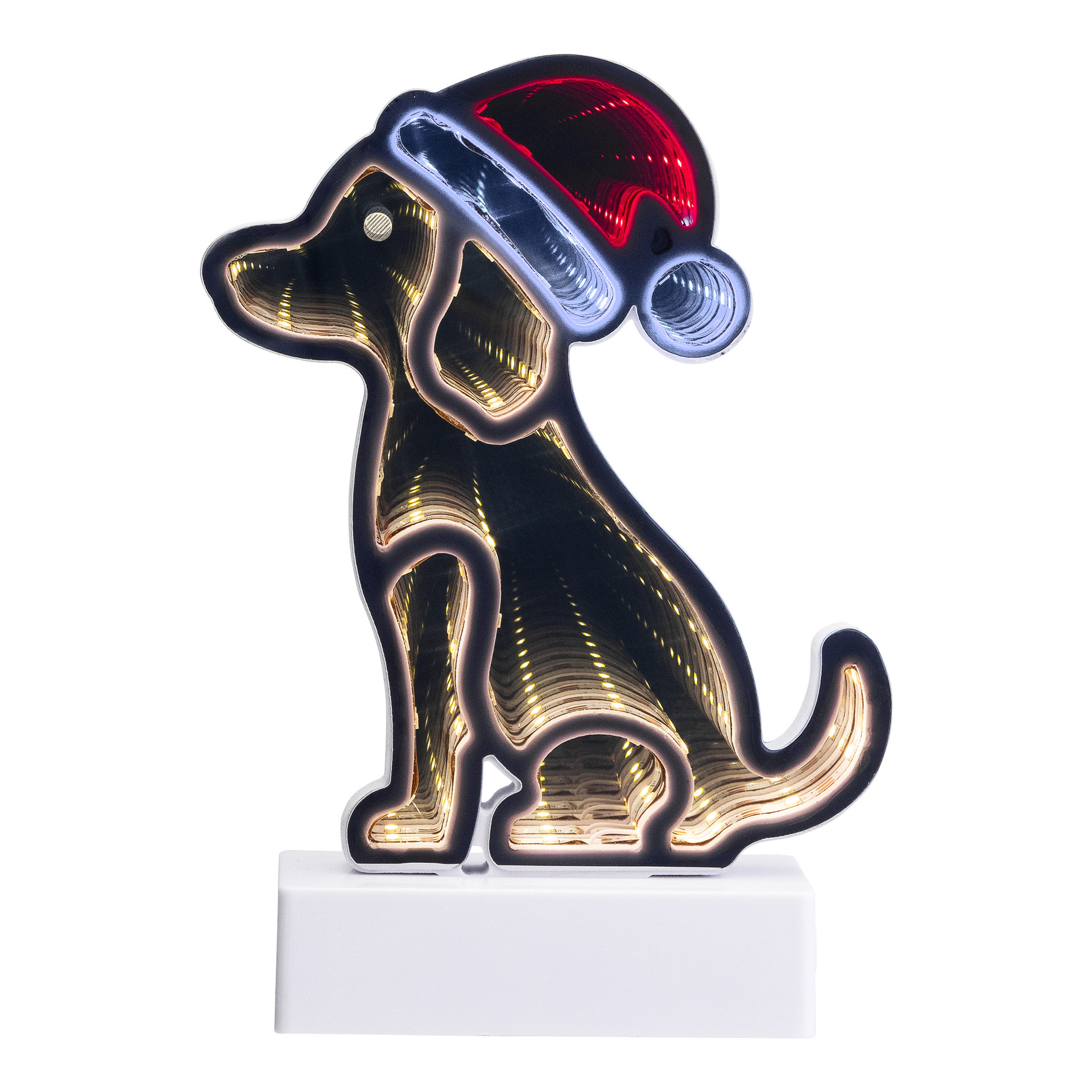 LED 3D Christmas Dog with Santa Hat Infinity Mirror - 8" | Christmas ...