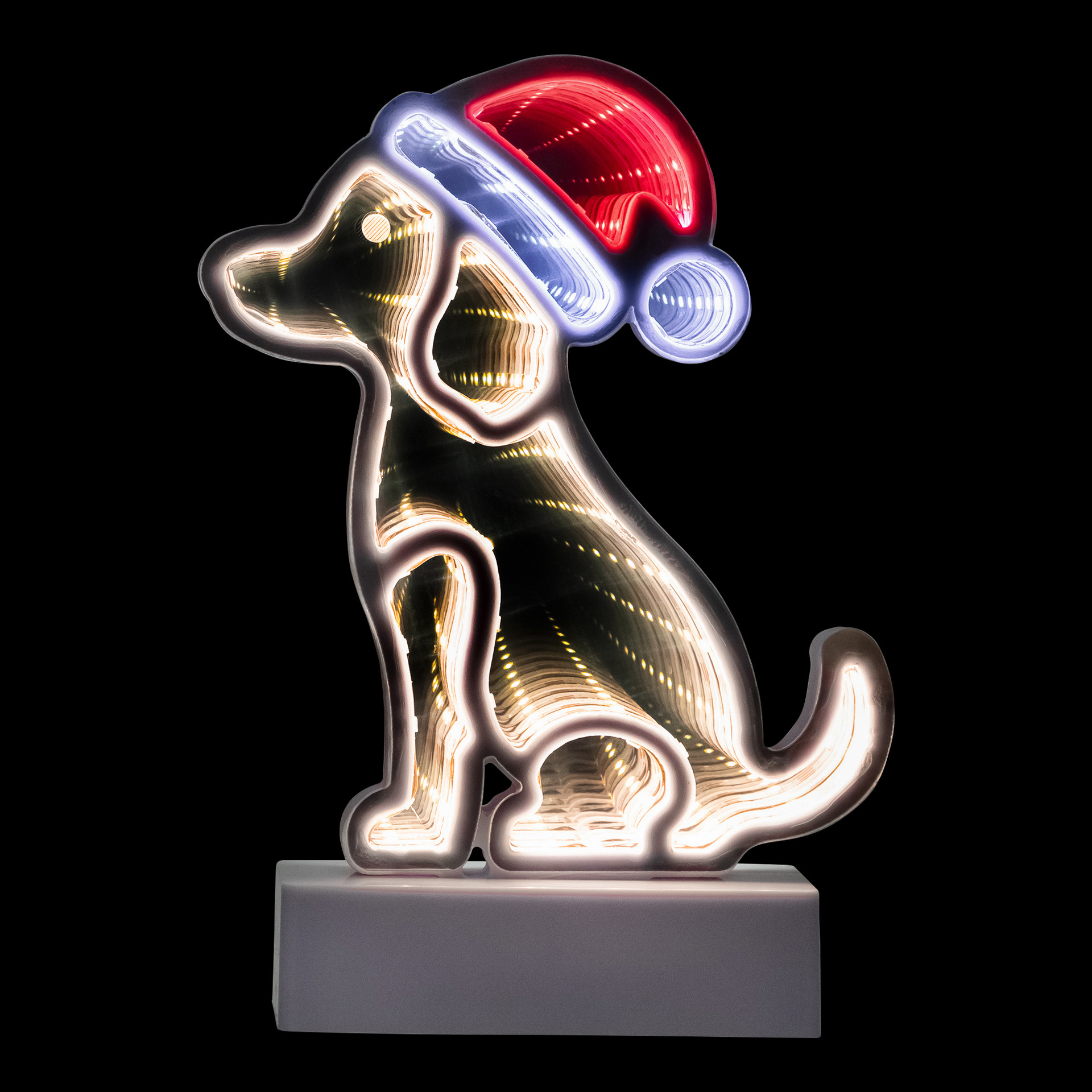 LED 3D Christmas Dog with Santa Hat Infinity Mirror - 8" | Christmas ...